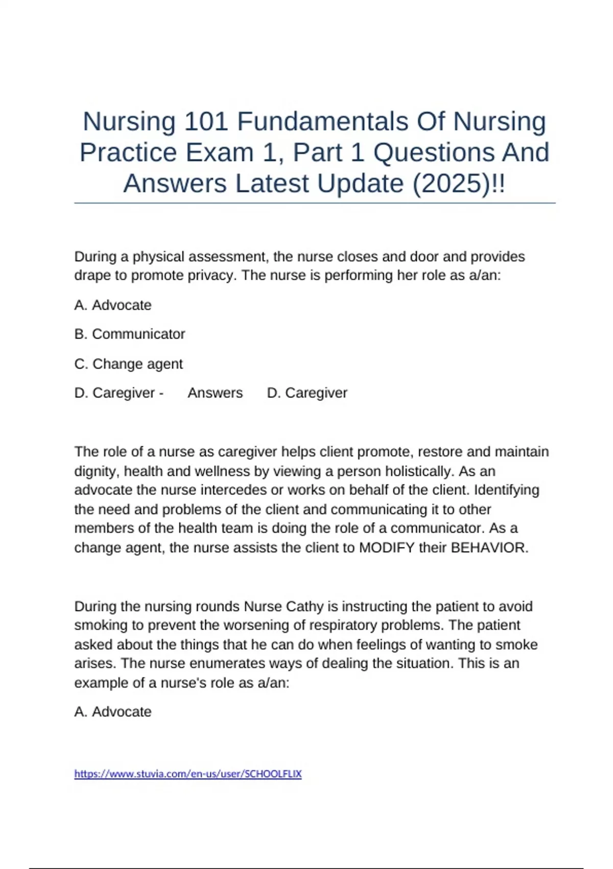 Nursing 101 Fundamentals Of Nursing Practice Exam 1, Part 1 Questions ...