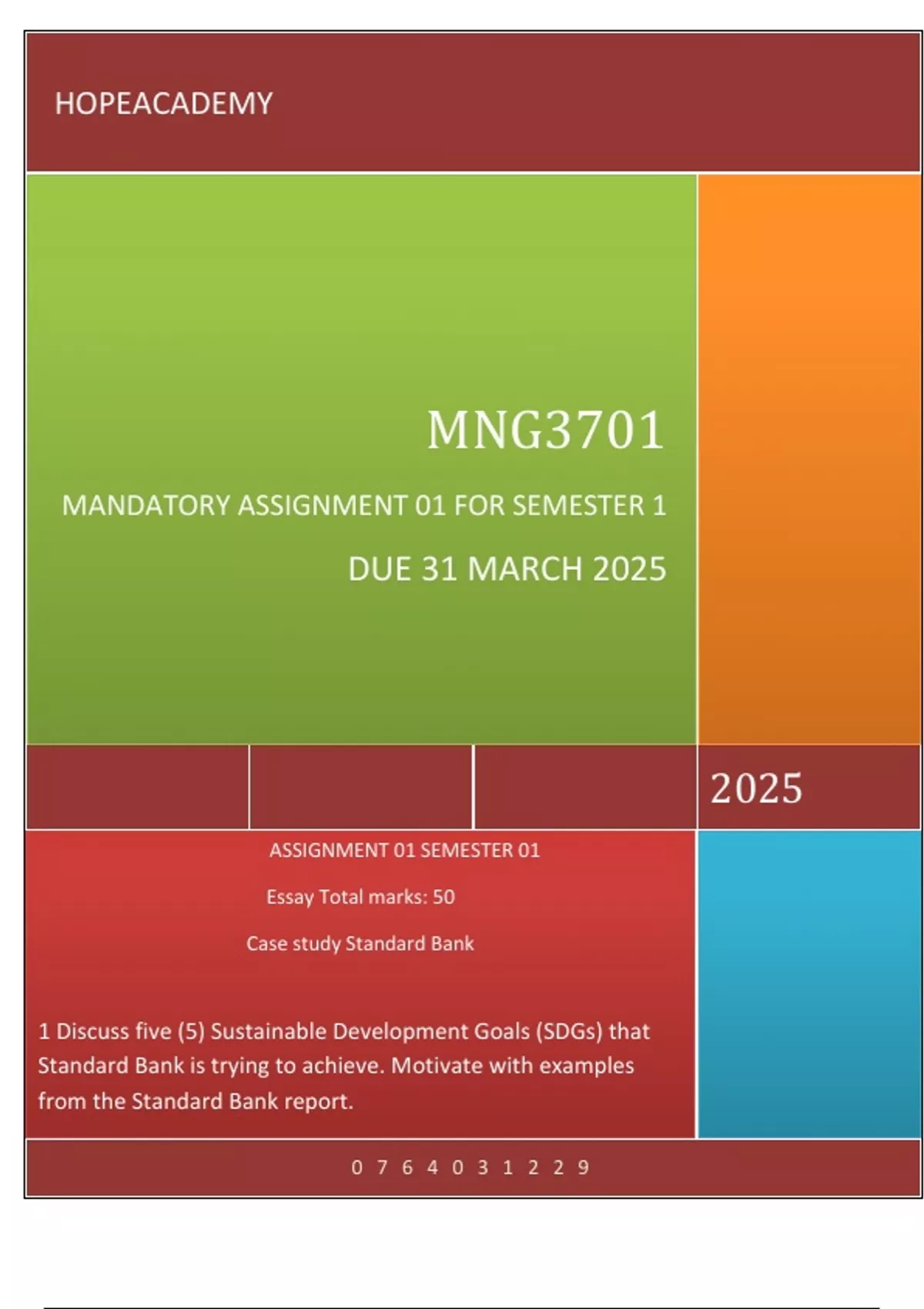 MNG3701 MANDATORY ASSIGNMENT 01 FOR SEMESTER 1 2025 DUE 31 MARCH 2025 ...