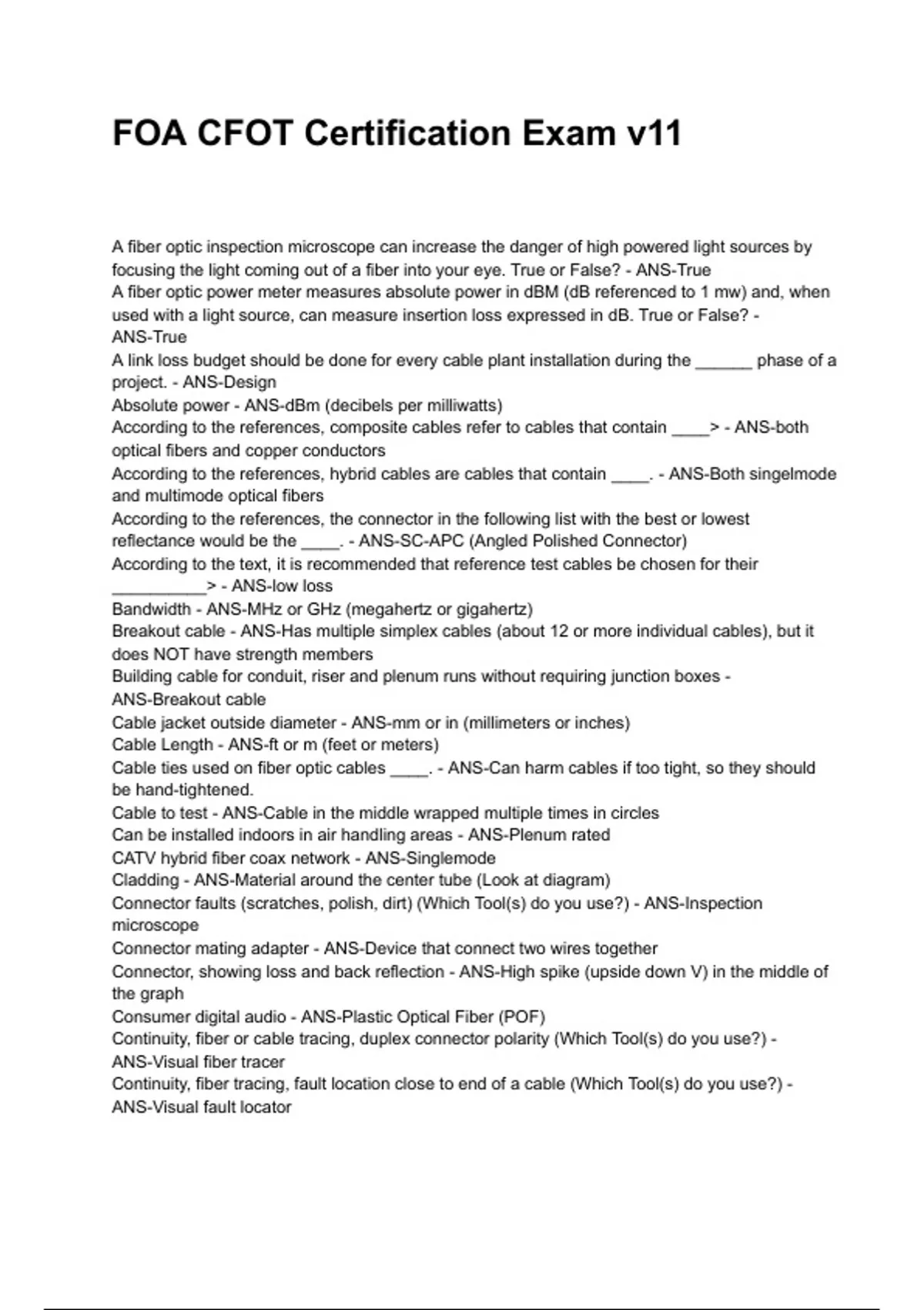 FOA CFOT Certification Exam v11 NEWEST 2025/2026 ACTUAL EXAM COMPLETE QUESTIONS AND CORRECT ...