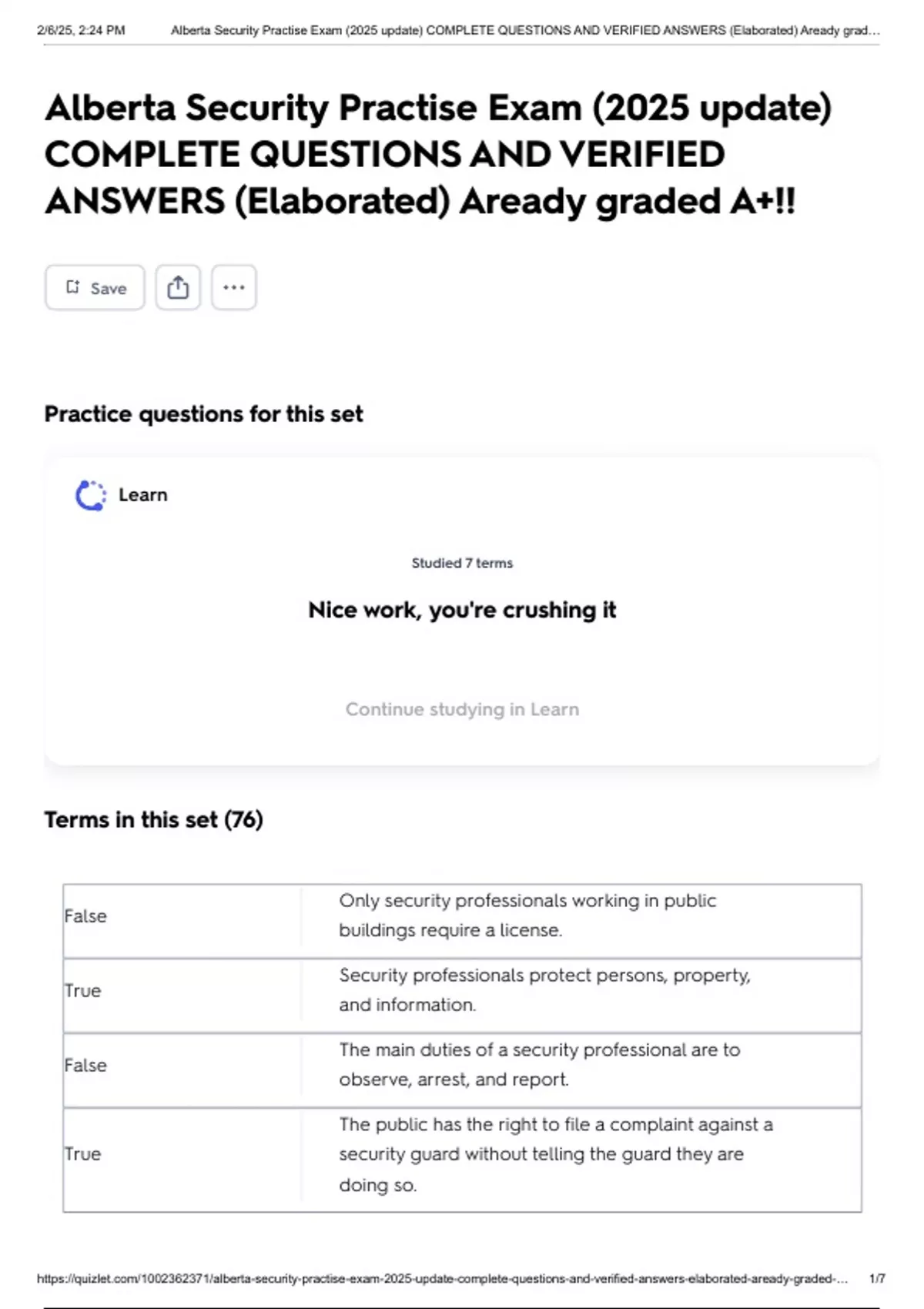 Alberta Security Practise Exam (2025 update) COMPLETE QUESTIONS AND ...