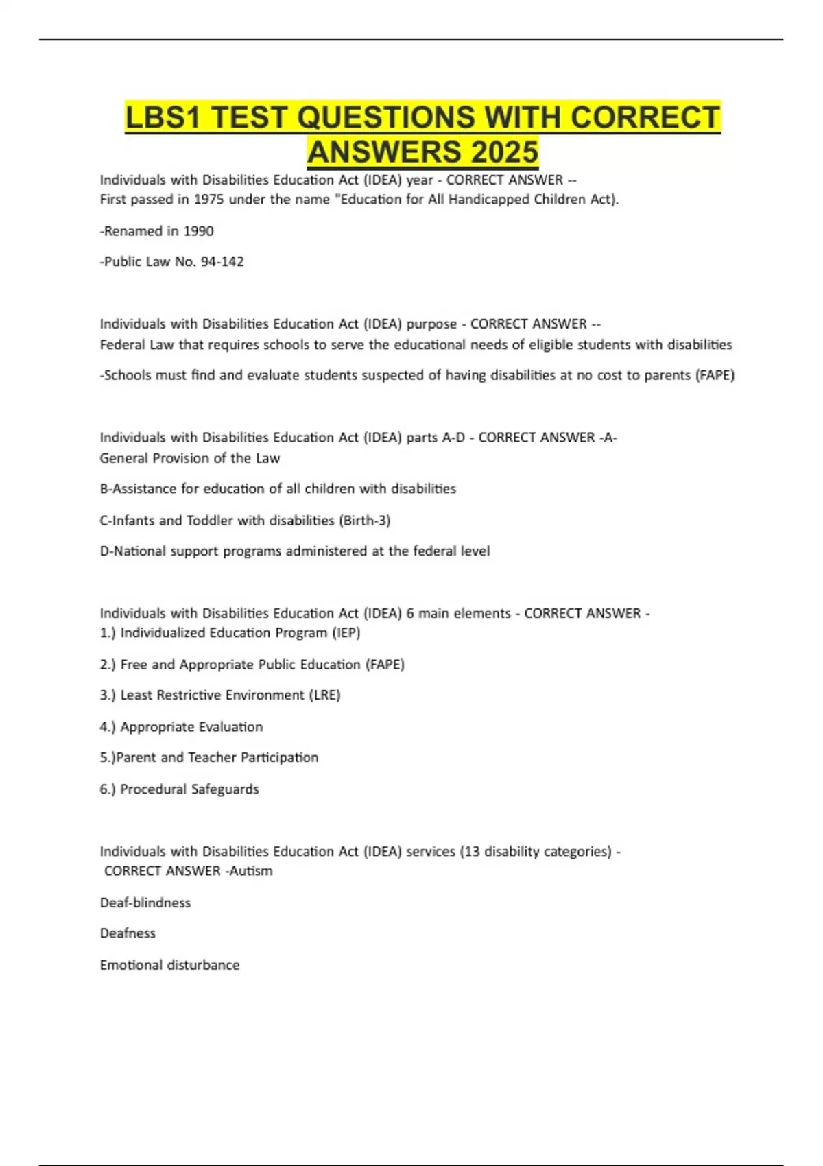 LBS1 TEST QUESTIONS WITH CORRECT ANSWERS 2025 - LBS1 - Stuvia US