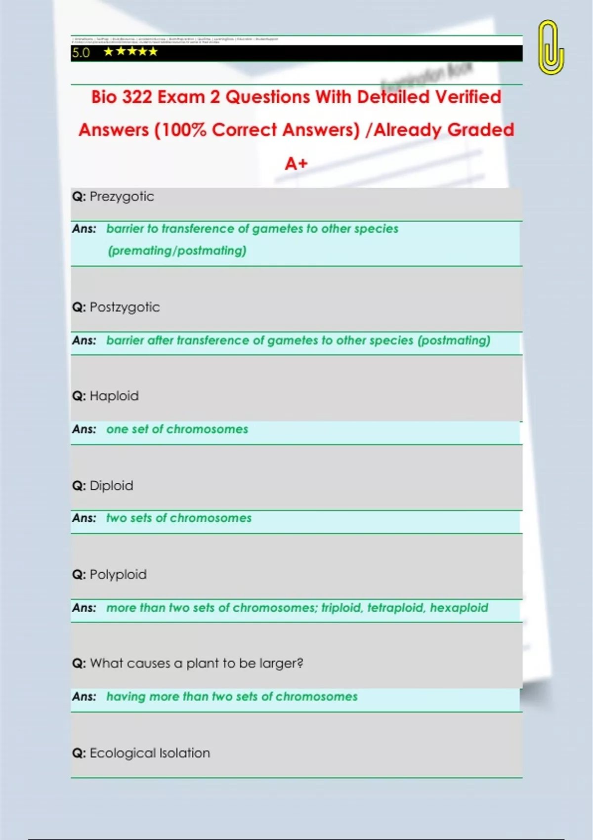 Bio 322 Exam 2 Questions With Detailed Verified Answers (100% Correct ...