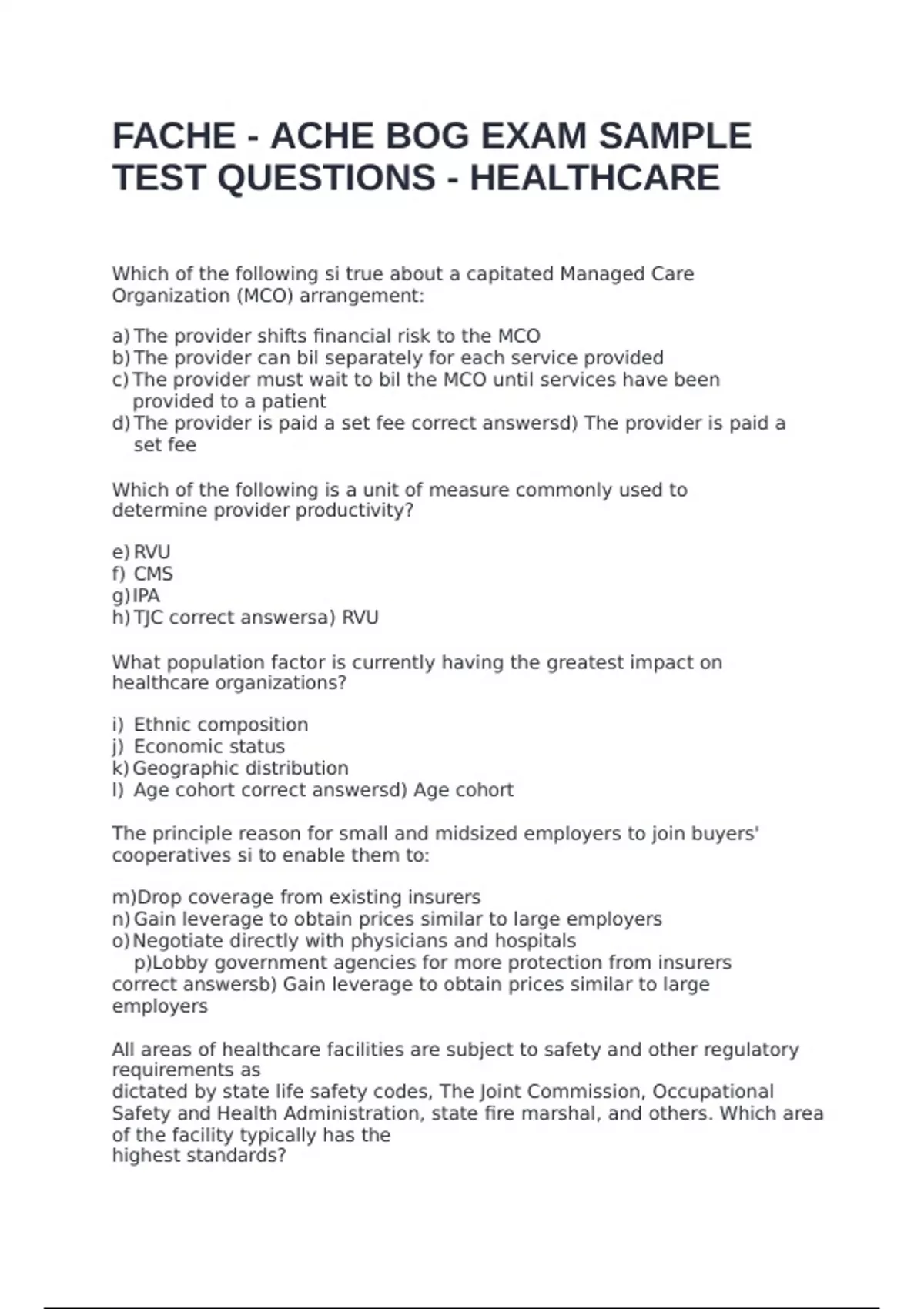 FACHE - ACHE BOG EXAM HEALTHCARE WITH 100% CORRECT ANSWERS 2025 - FACHE ...