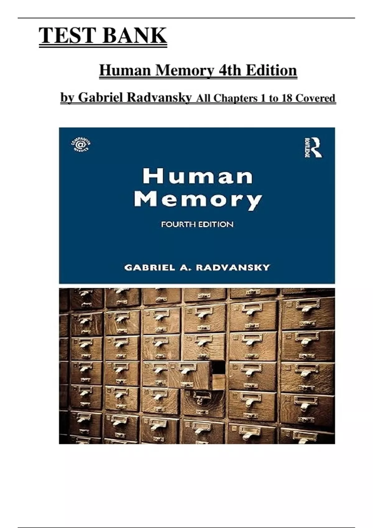 Test Bank - Human Memory 4th Edition by Gabriel Radvansky, All 18 ...