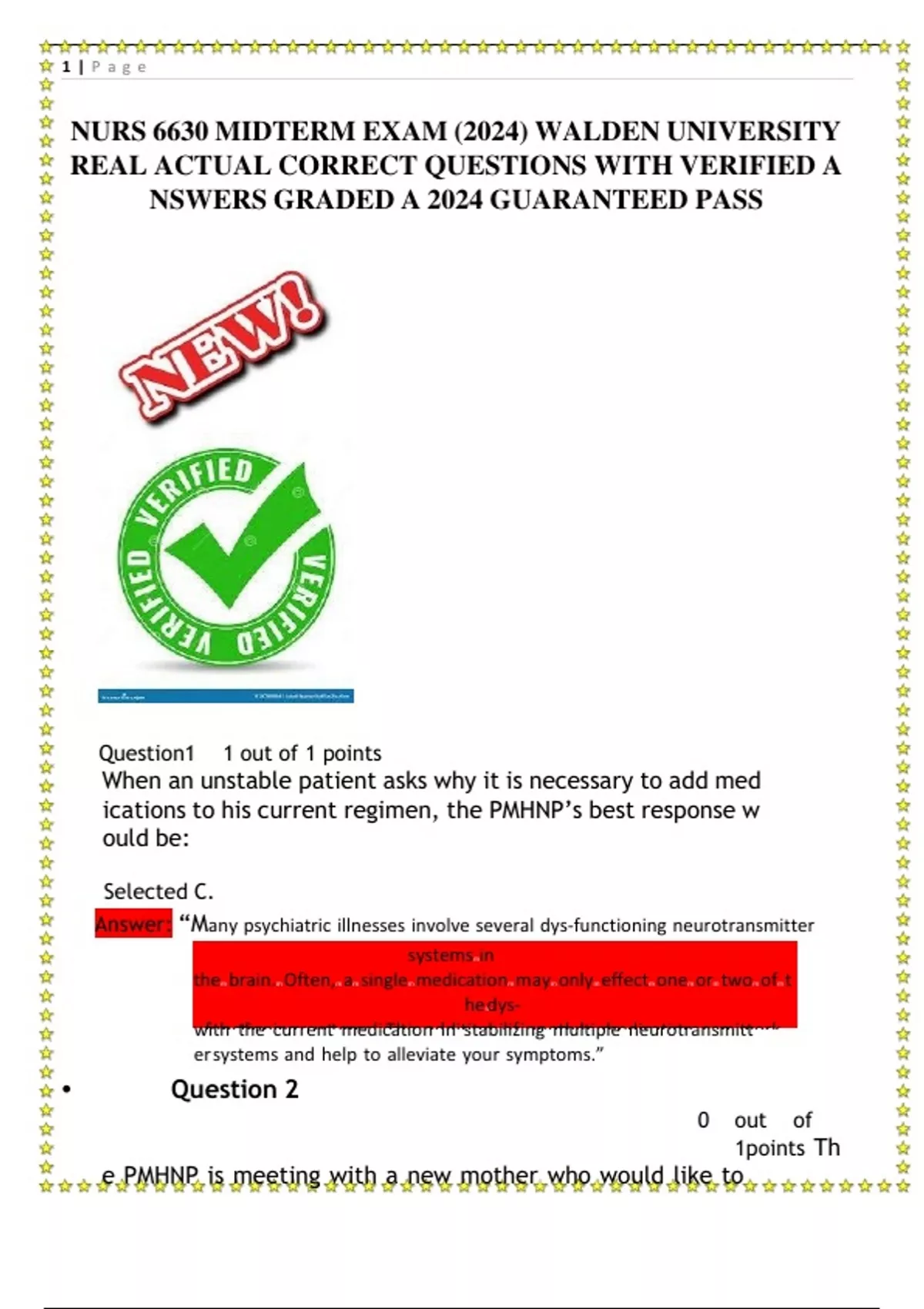 Nurs 6630 midterm exam 2024 walden university real actual correct questions with verified ...