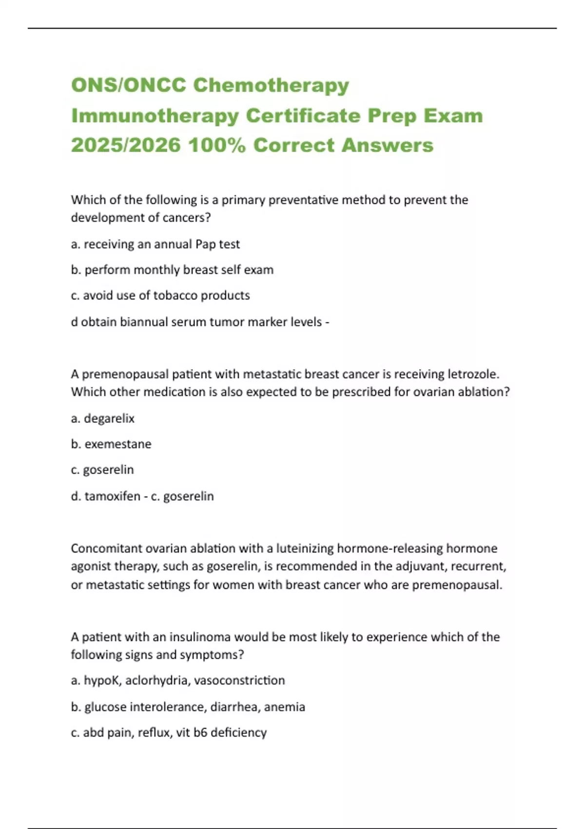 ONS/ONCC Chemotherapy Immunotherapy Certificate Prep Exam 2025/2026 100 ...