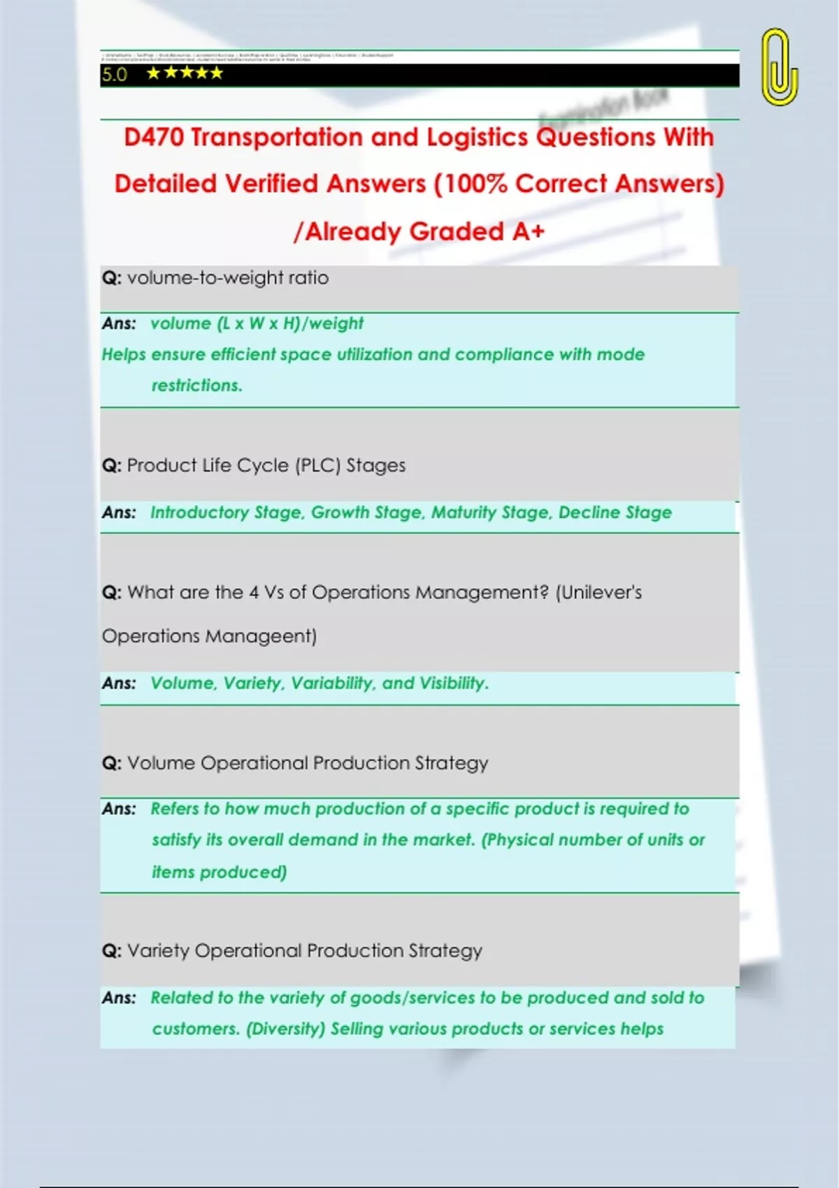 D470 Transportation and Logistics Questions With Detailed Verified ...