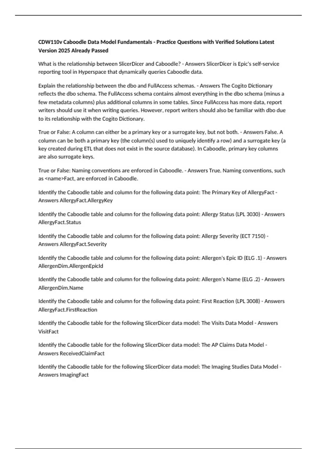 CDW110v Caboodle Data Model Fundamentals - Practice Questions with ...