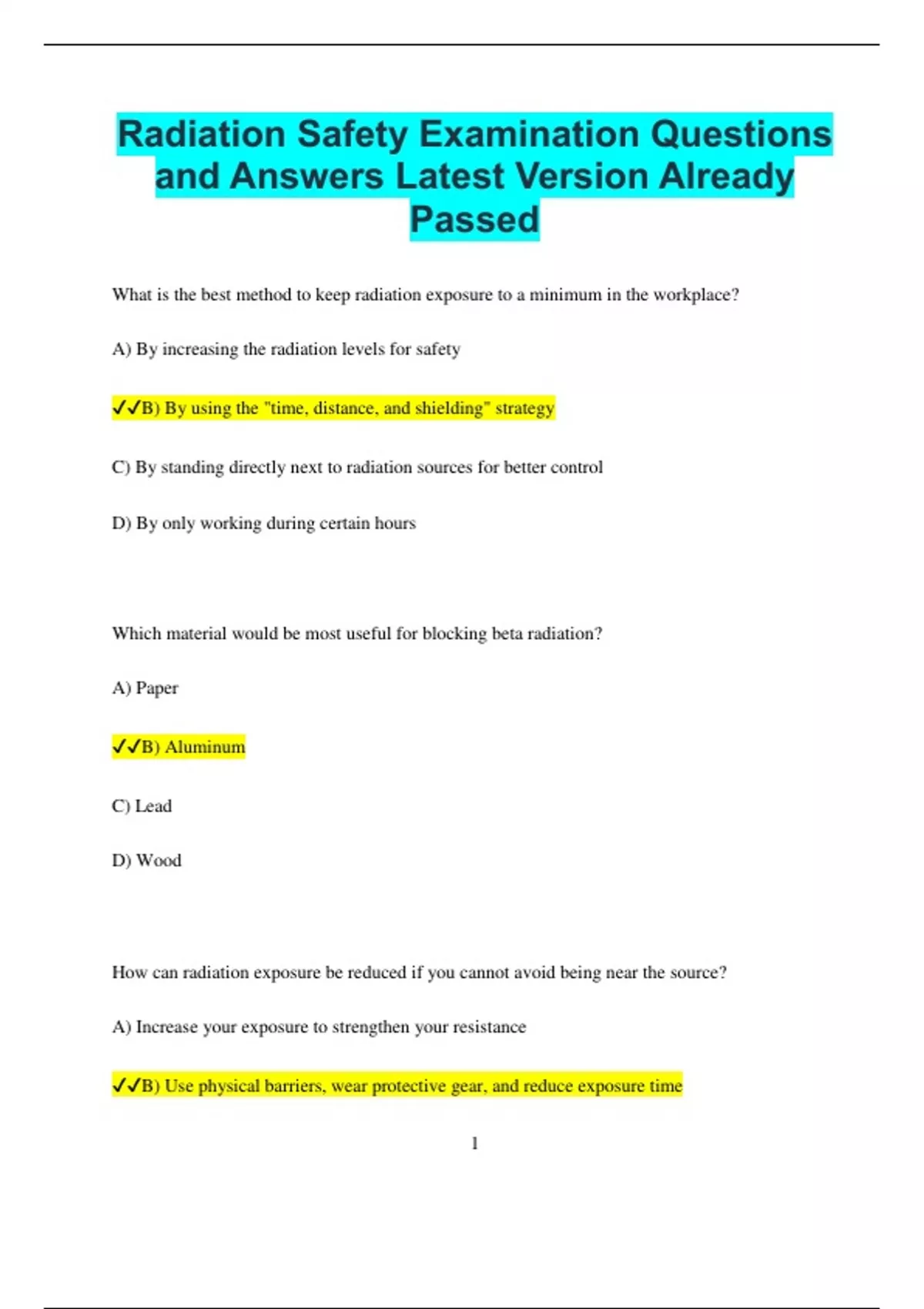 Radiation Safety Examination Questions and Answers Latest Version ...