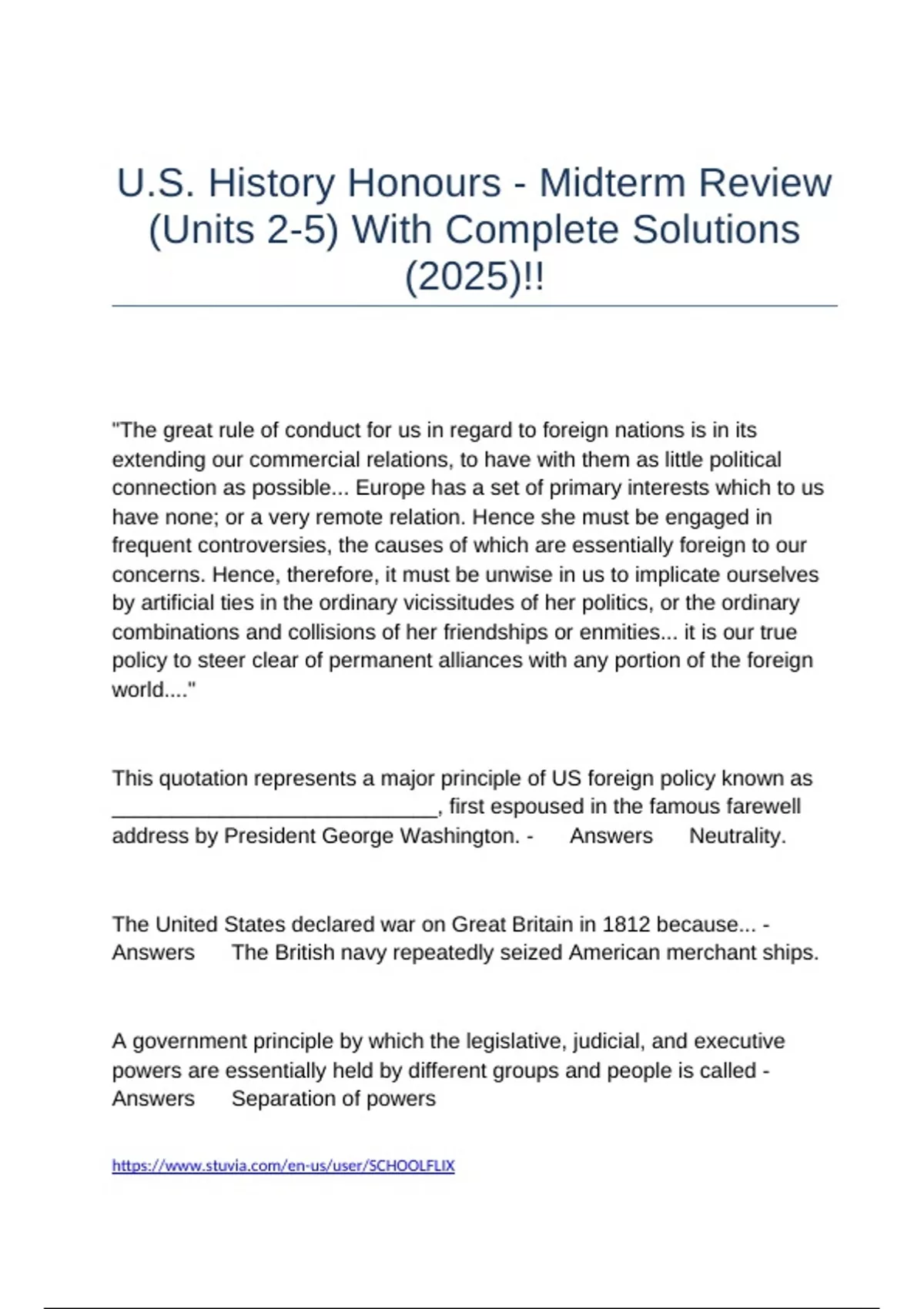 U.S. History Honours - Midterm Review (Units 2-5) With Complete ...