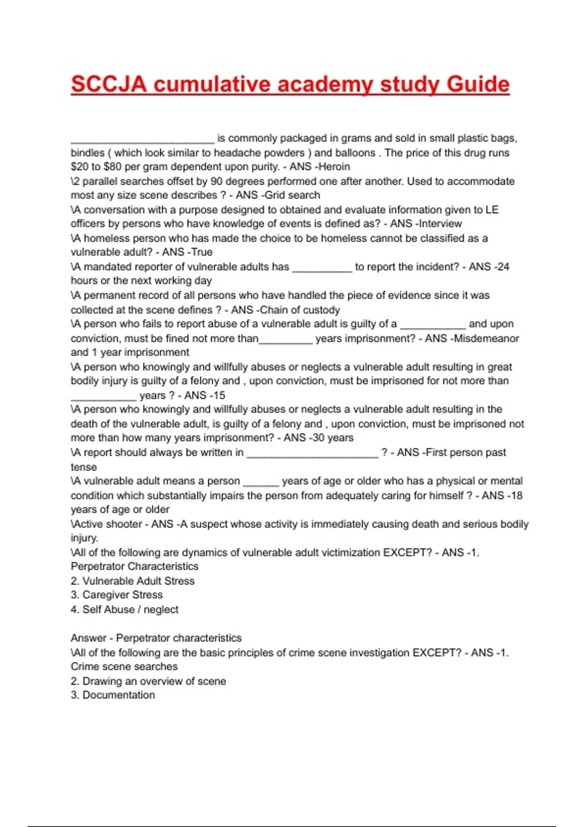 SCCJA Pre-Academy Block 2-Basic Patrol Operations, Child Abuse, Traffic ...