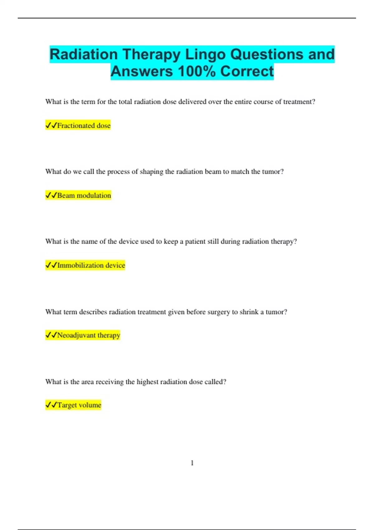 Radiation Therapy Bundled Exams Questions and Answers Latest Versions ...