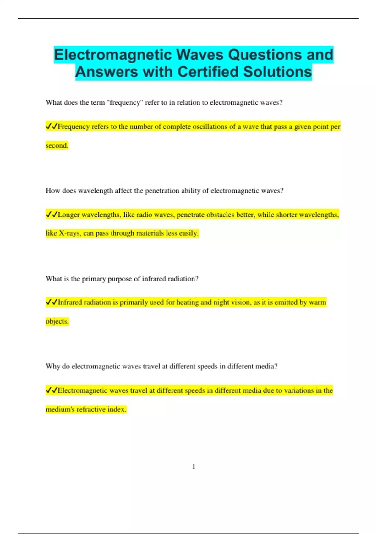 Electromagnetic Waves Bundled Exams Questions And Answers Latest Versions 2024 2025 Complete