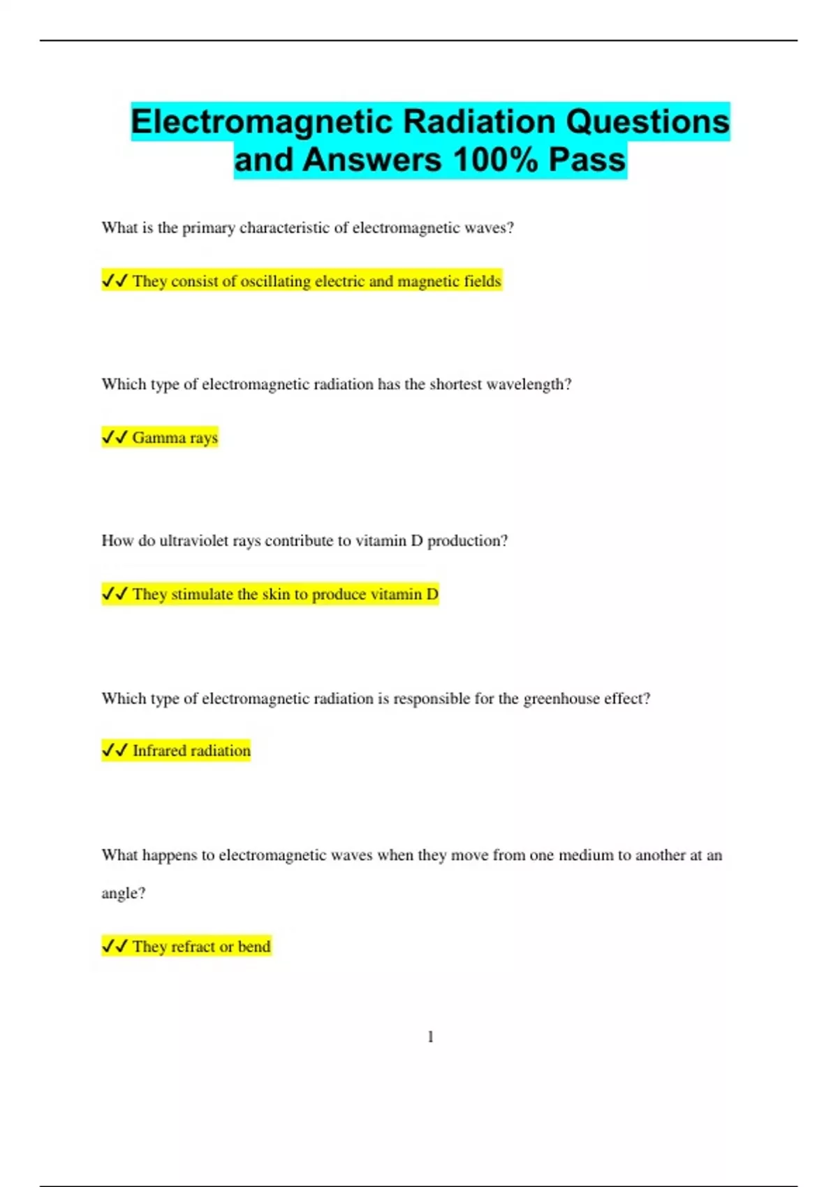 Electromagnetic Radiation Questions and Answers 100% Pass ...