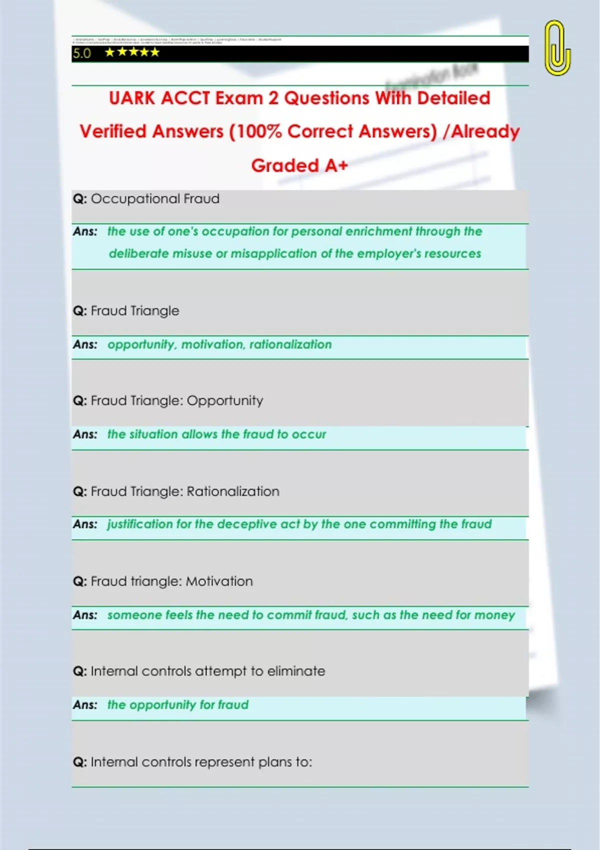 UARK ACCT Exam 2 Questions With Detailed Verified Answers (100% Correct Answers) /Already Graded ...