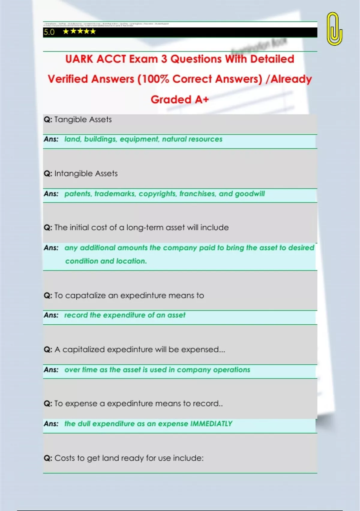 UARK ACCT Exam 3 Questions With Detailed Verified Answers (100% Correct Answers) /Already Graded ...