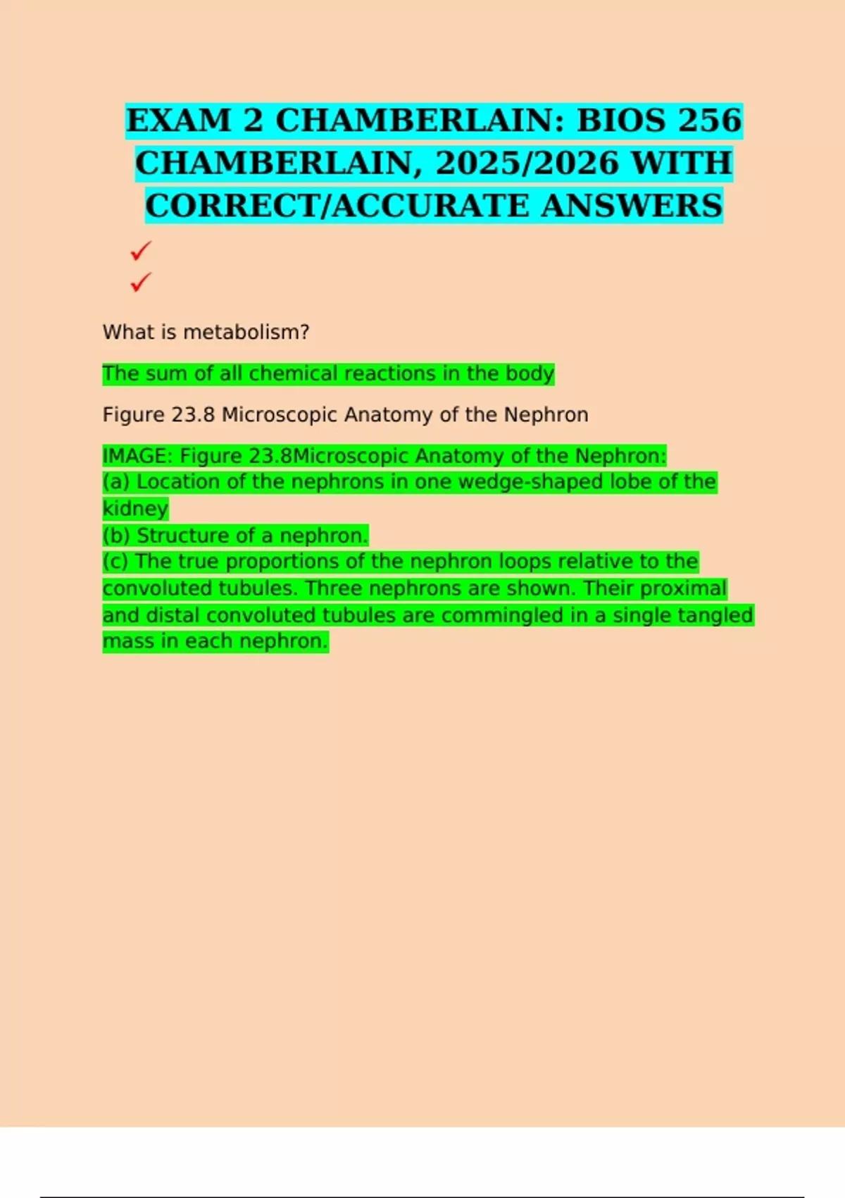 EXAM 2 CHAMBERLAIN: BIOS 256 CHAMBERLAIN, 2025/2026 WITH CORRECT ...
