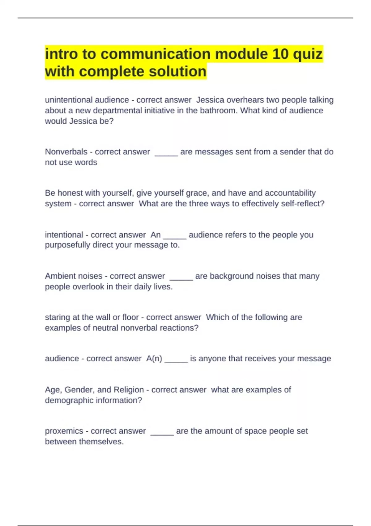 intro to communication module 10 quiz with complete solution ...