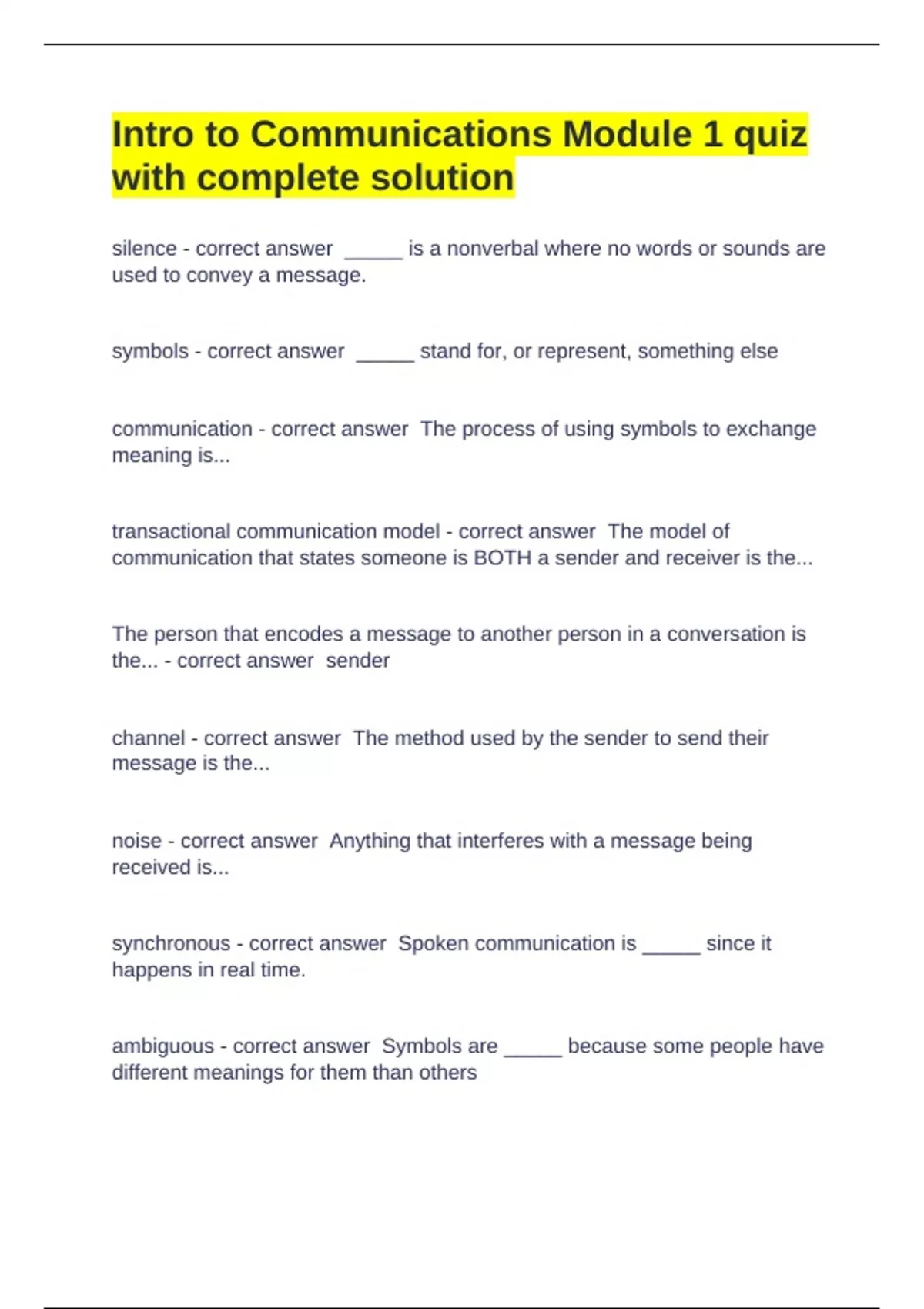 Intro to Communications Module 1 quiz with complete solution ...