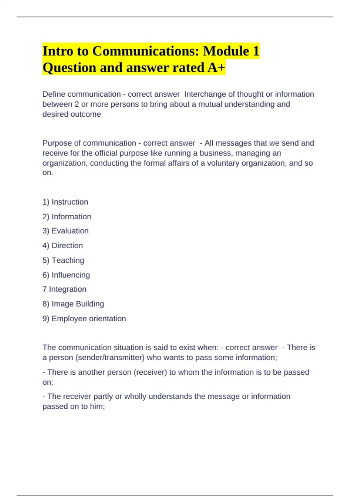 Intro to Communications: Module 1 Question and answer rated A+ ...