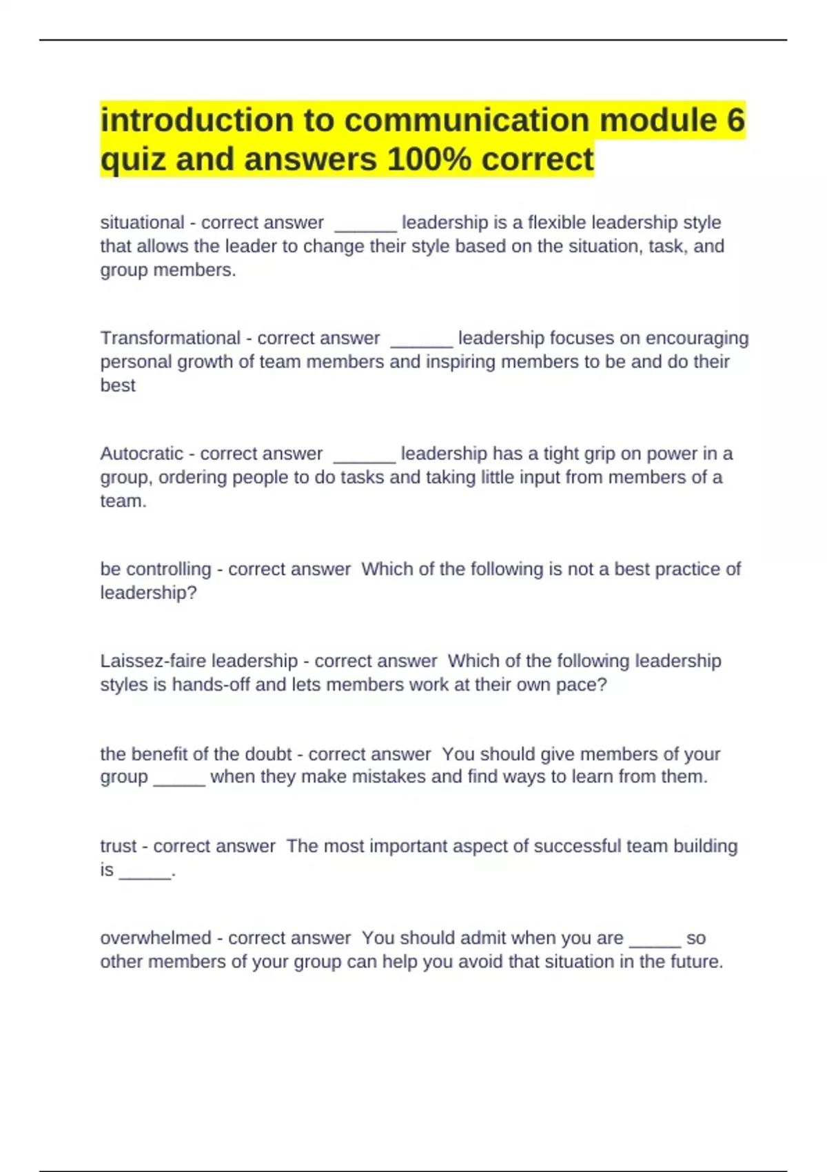 introduction to communication module 6 quiz and answers 100% correct ...