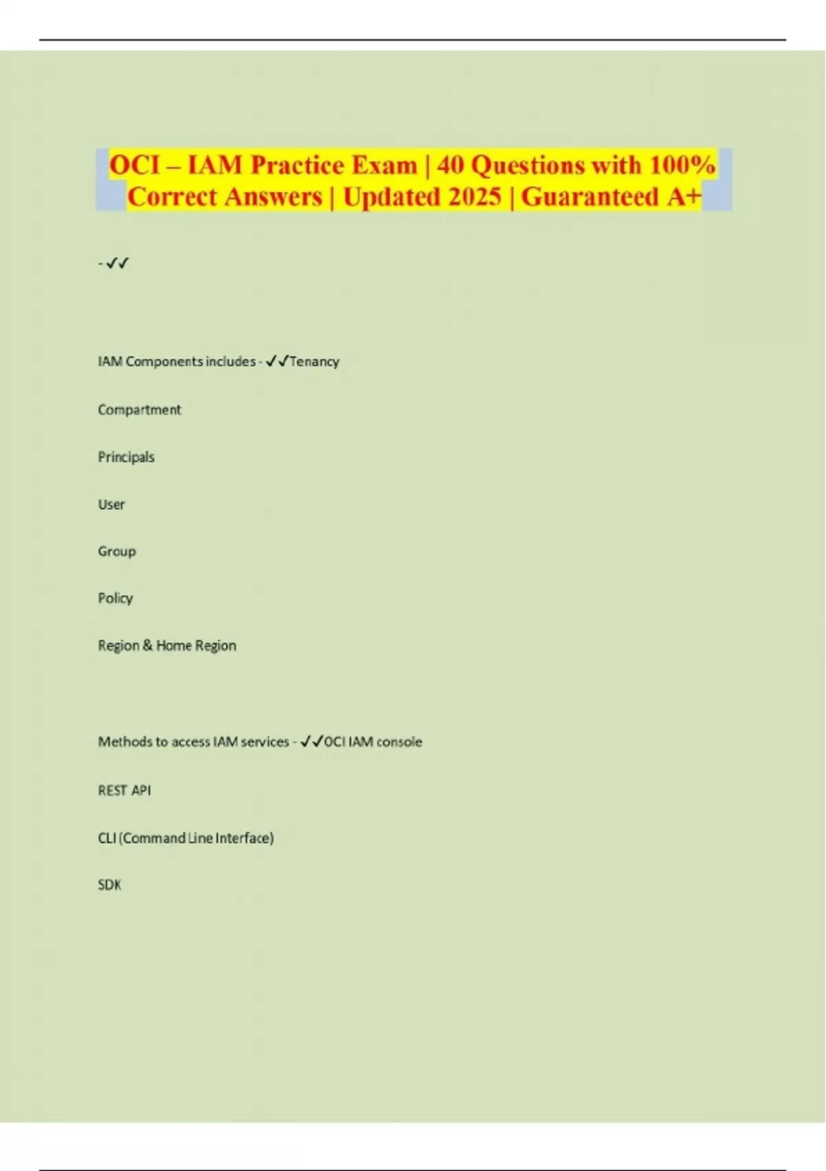 OCI – IAM Practice Exam | 40 Questions with 100% Correct Answers ...