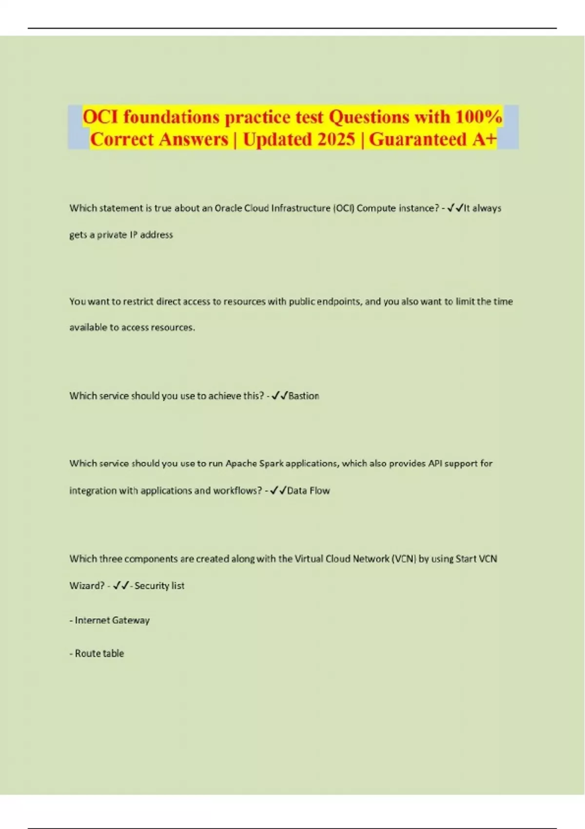 OCI foundations practice test Questions with 100% Correct Answers ...