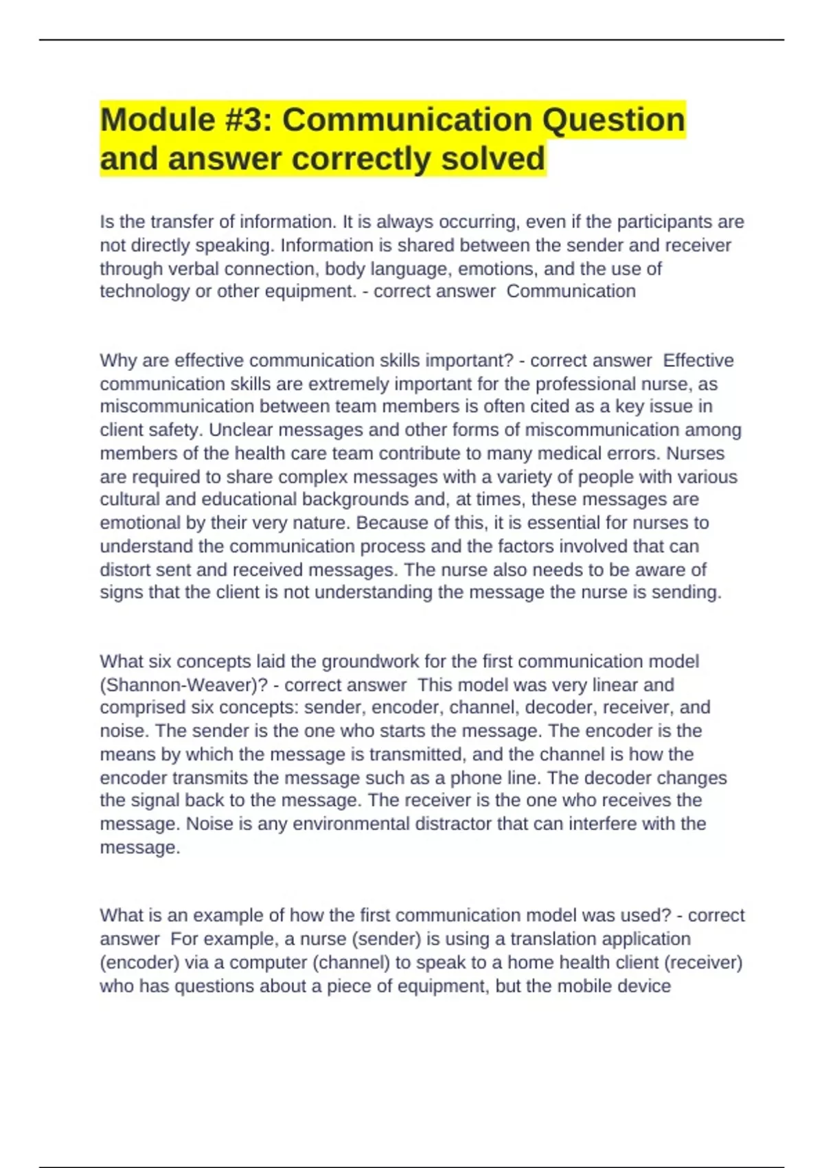 Module #3: Communication Question and answer correctly solved ...