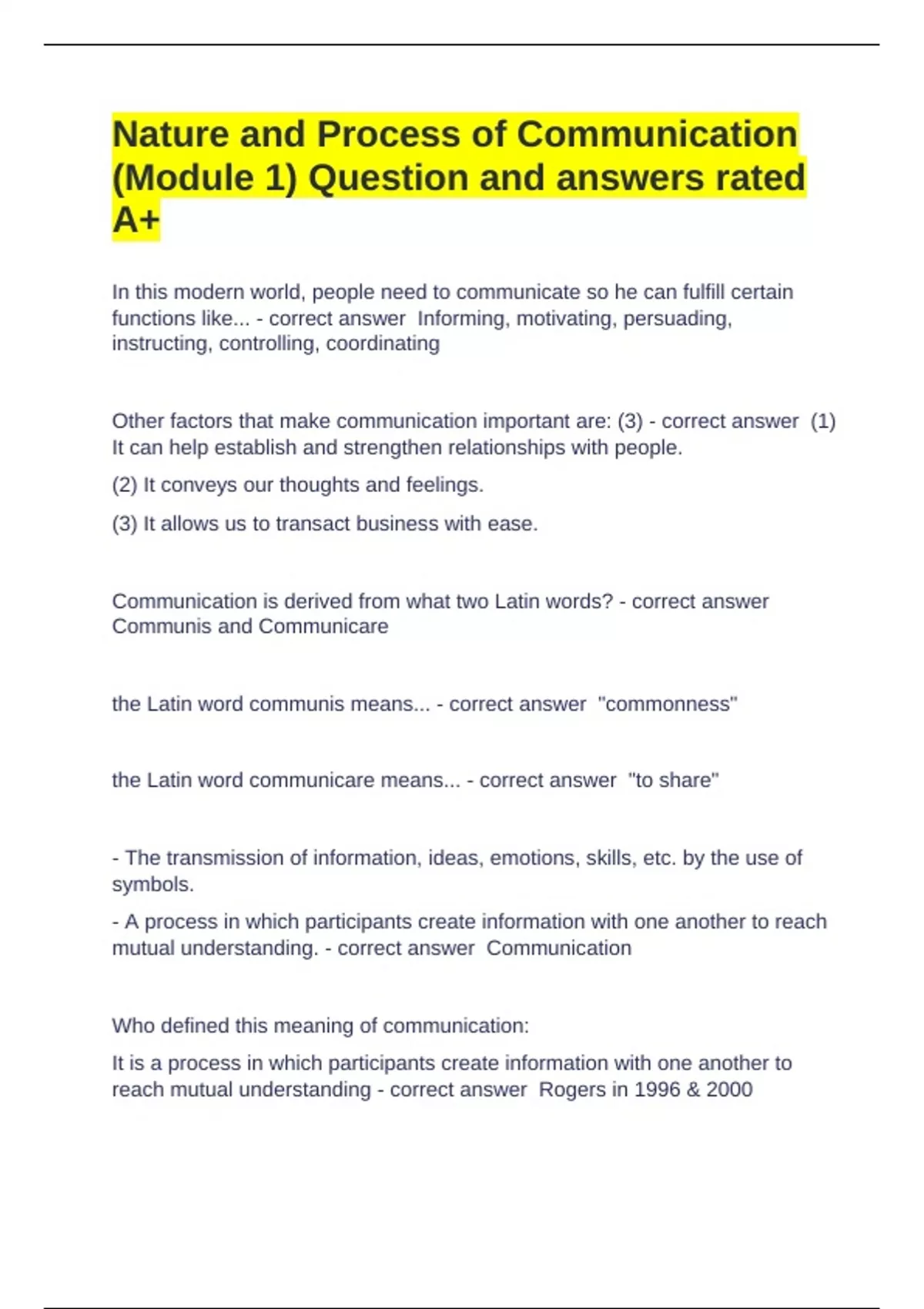 Nature and Process of Communication (Module 1) Question and answers ...