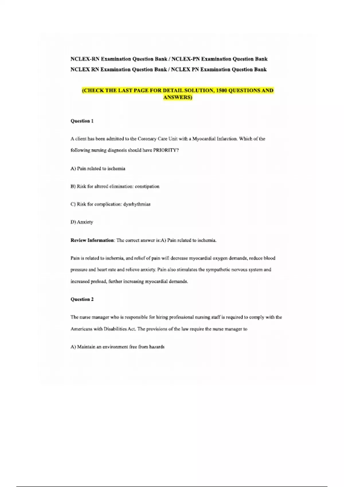 Nclex-RN Examination Question Bank with complete answers 2024 - Nclex ...