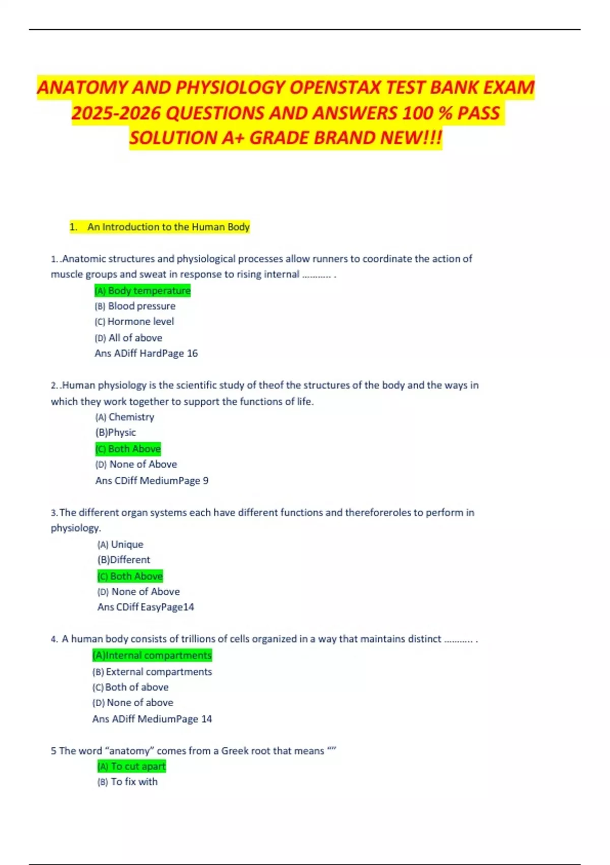ANATOMY AND PHYSIOLOGY OPENSTAX TEST BANK EXAM QUESTIONS AND ANSWERS ...