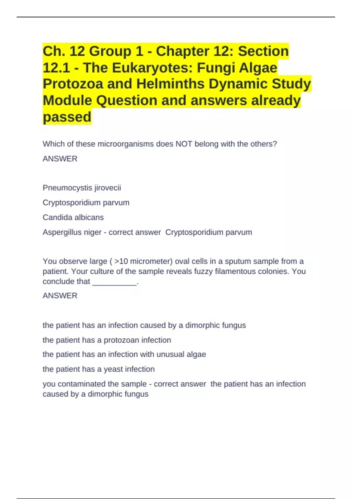 Ch. 12 Group 1 - Chapter 12: Section 12.1 - The Eukaryotes: Fungi Algae ...