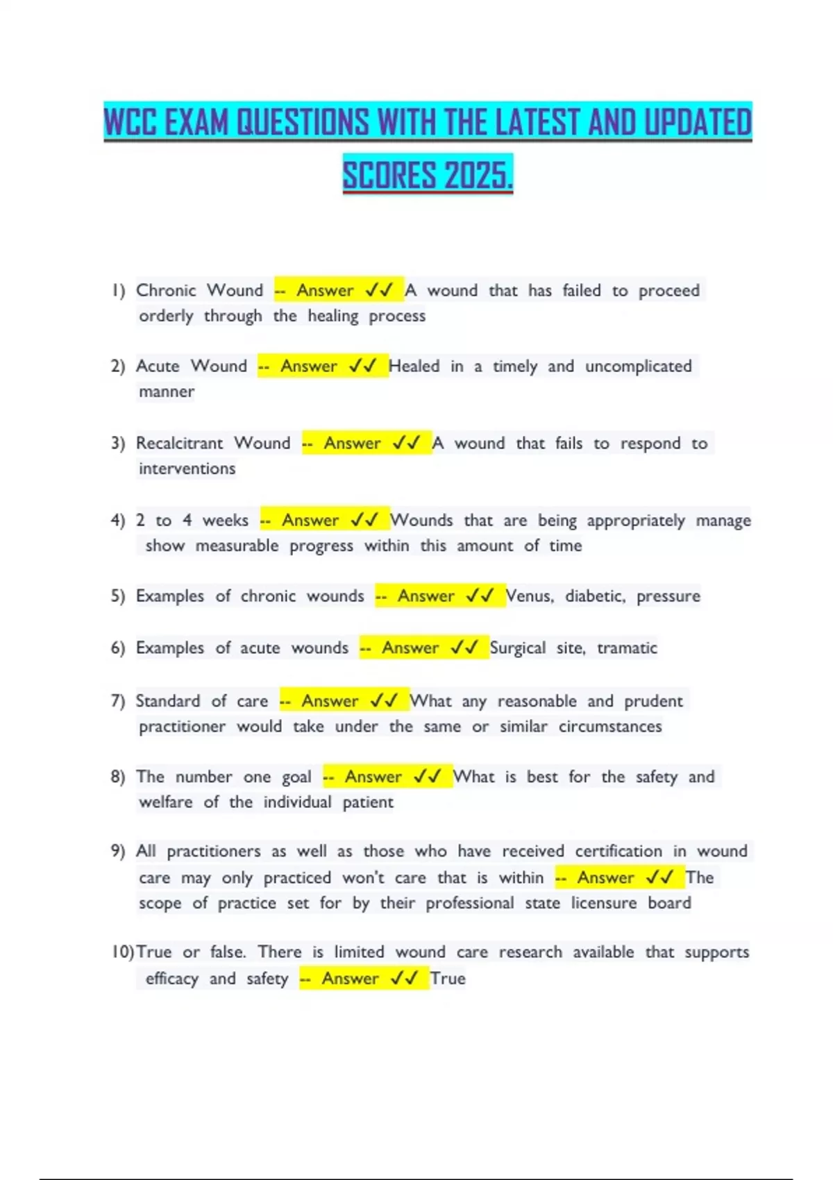 WCC EXAM QUESTIONS WITH THE LATEST AND UPDATED SCORES 2025. - WCC ...