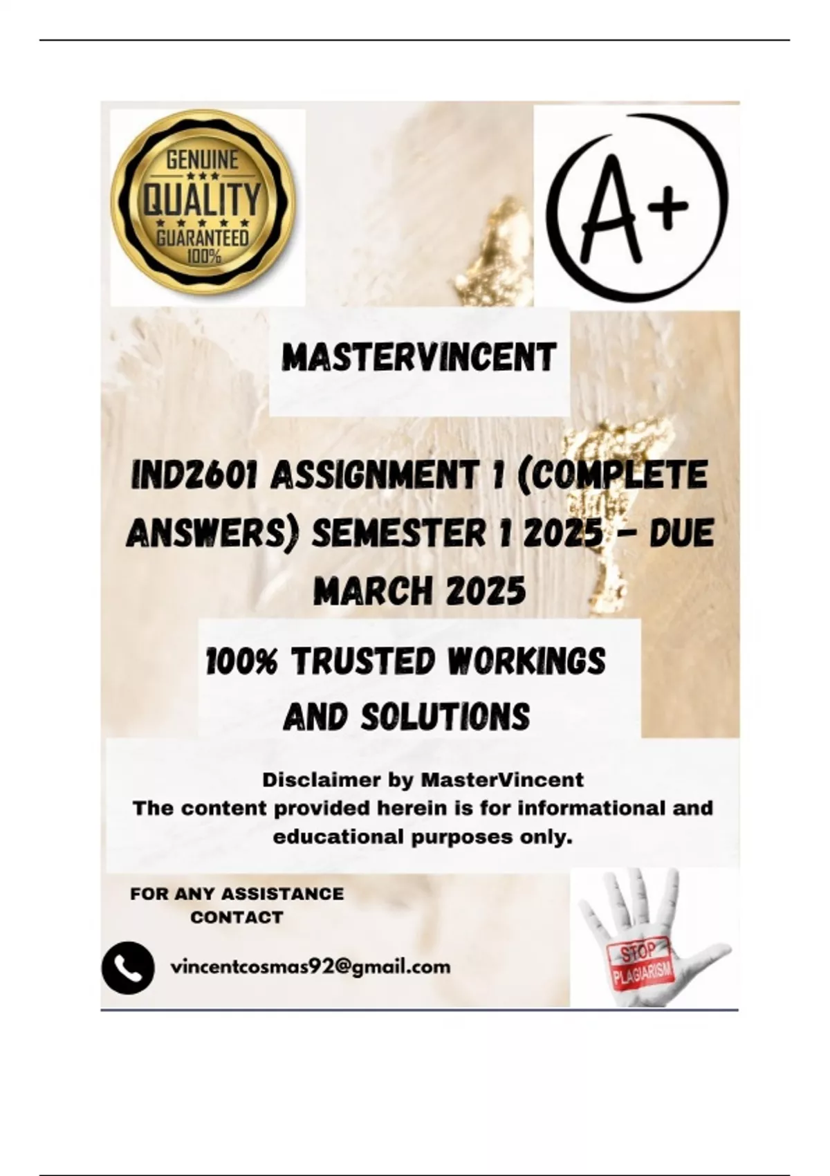 IND2601 Assignment 1 (COMPLETE ANSWERS) Semester 1 2025 - DUE March ...