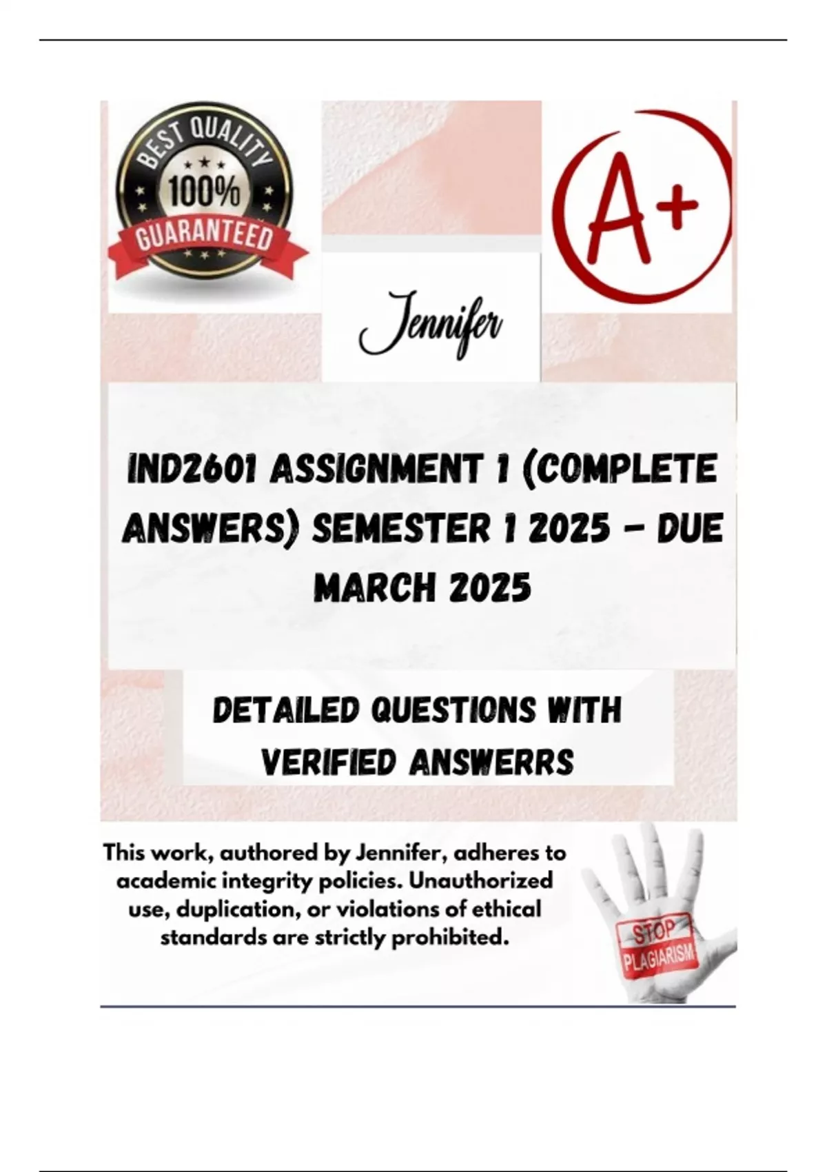 IND2601 Assignment 1 (COMPLETE ANSWERS) Semester 1 2025 - DUE March ...