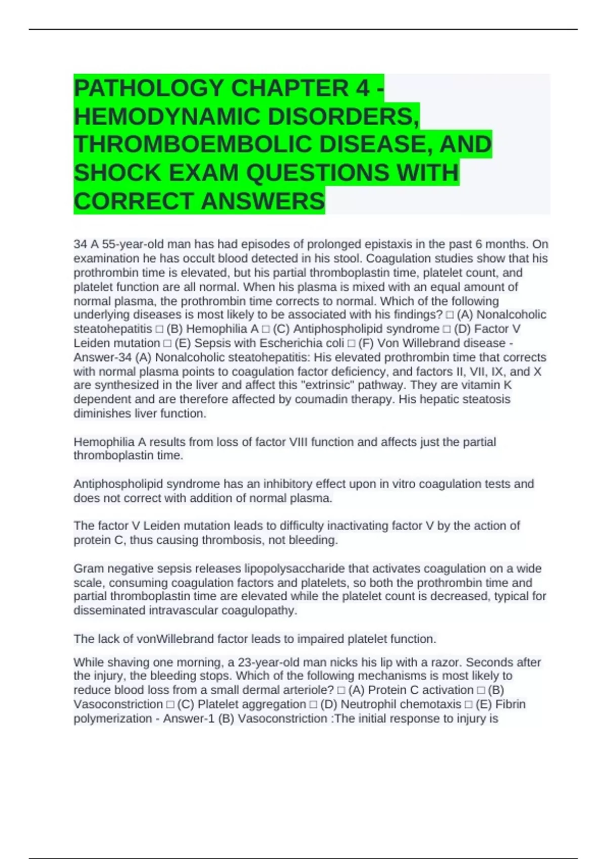 PATHOLOGY CHAPTER 4 - HEMODYNAMIC DISORDERS, THROMBOEMBOLIC DISEASE ...
