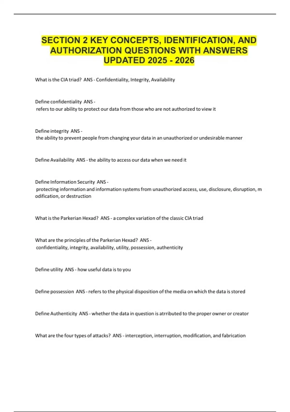 SECTION 2 KEY CONCEPTS, IDENTIFICATION, AND AUTHORIZATION QUESTIONS ...