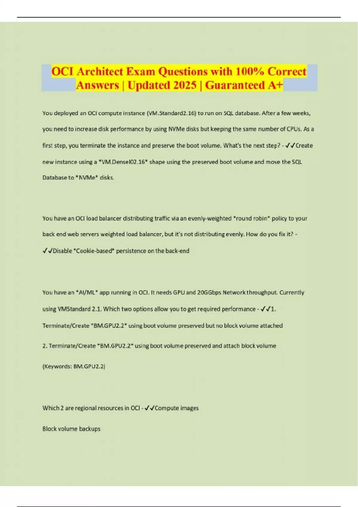 OCI Architect Exam Questions with 100% Correct Answers | Updated 2025 | Guaranteed A+ - OCI ...