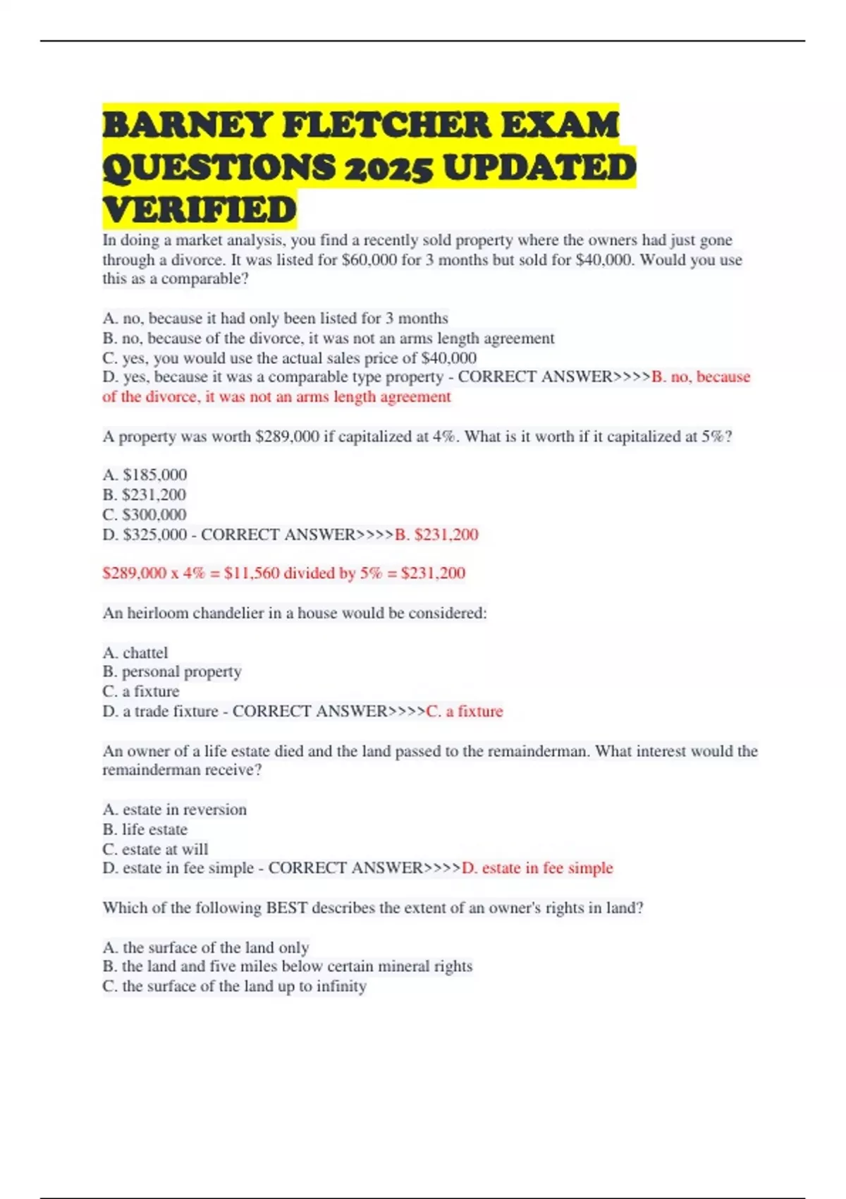 BARNEY FLETCHER EXAM QUESTIONS 2025 UPDATED VERIFIED - BARNEY FLETCHER 2025 UPDATED - Stuvia US