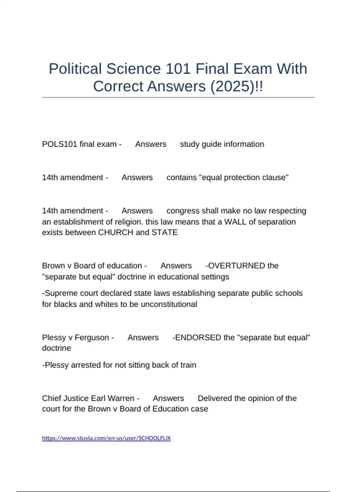 Political Science 101 Final Exam With Correct Answers (2025 ...