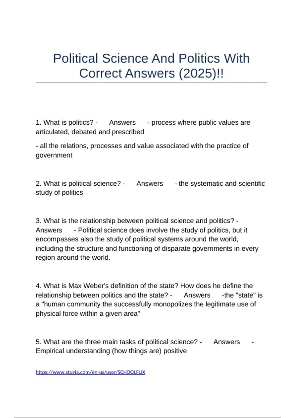 Political Science And Politics With Correct Answers (2025 ...