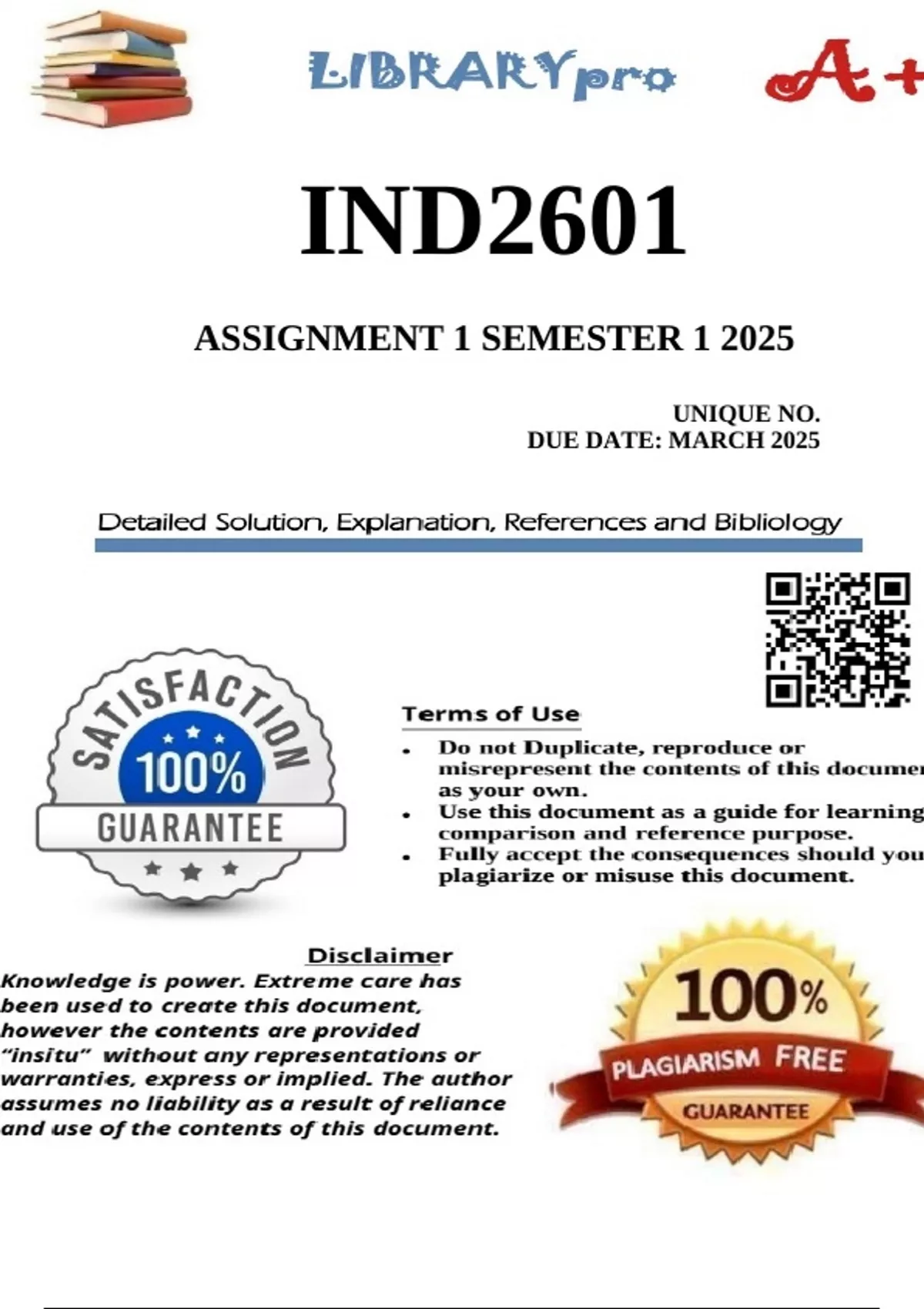 IND2601 Assignment 1 (QUESTIONS & ANSWERS) Semester 1 2025 - DUE March ...