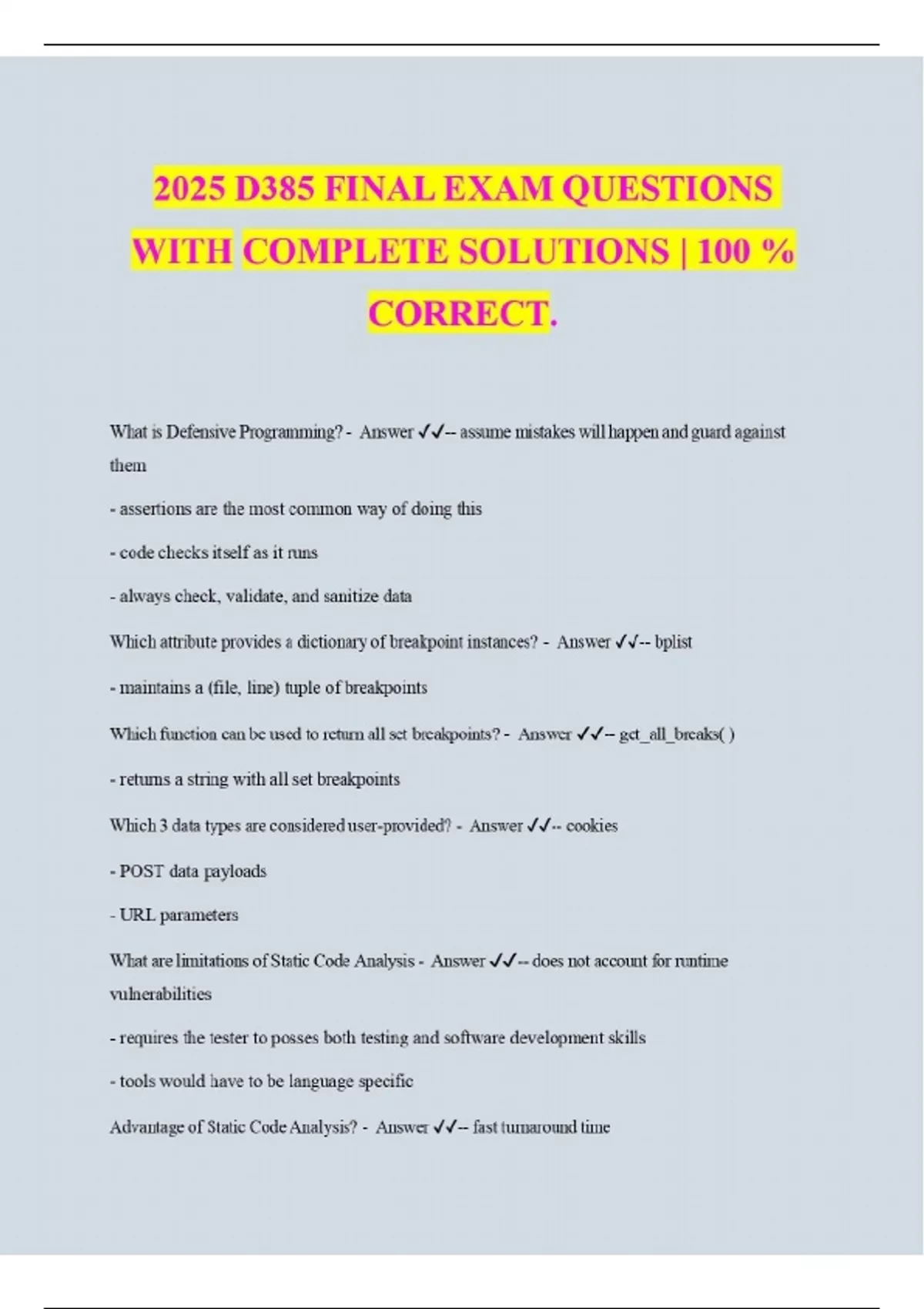 2025 D385 FINAL EXAM QUESTIONS WITH COMPLETE SOLUTIONS | 100 % CORRECT ...