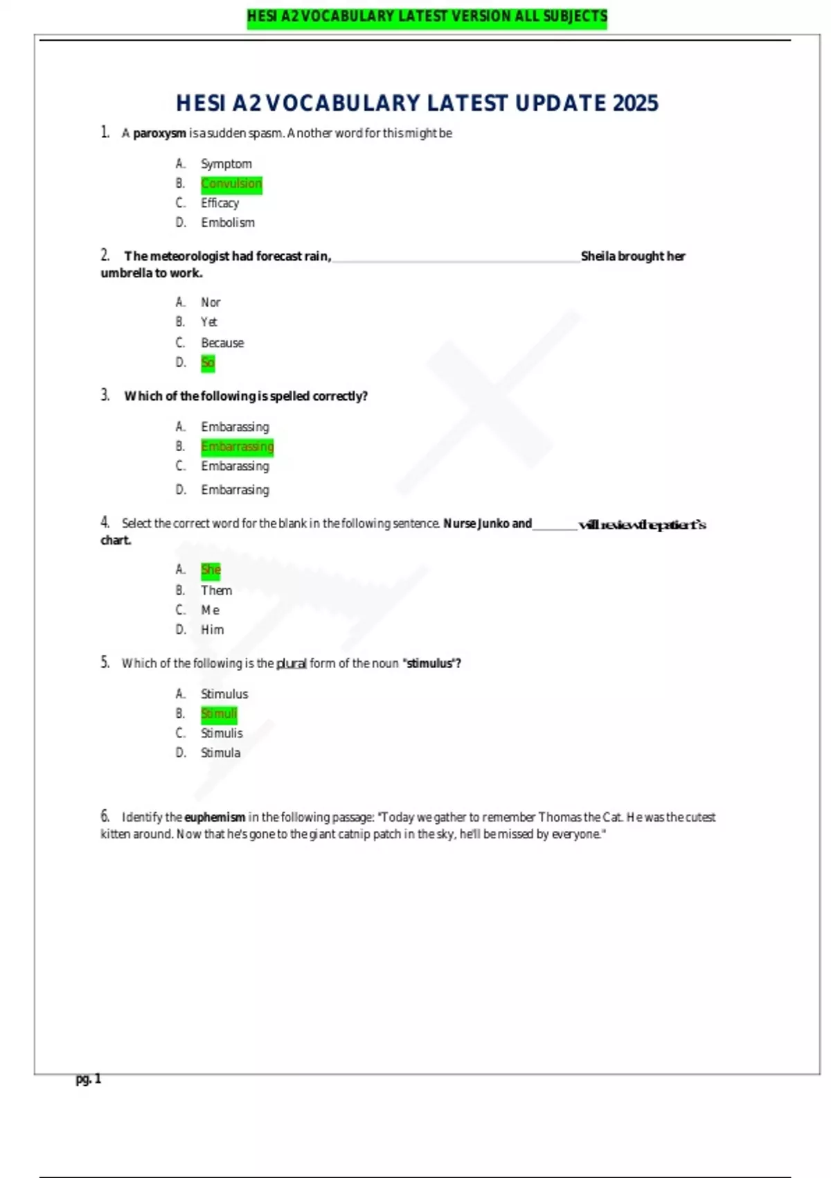 Hesi a2 Vocabulary latest version 2025 all subjects - HESI A2 ...