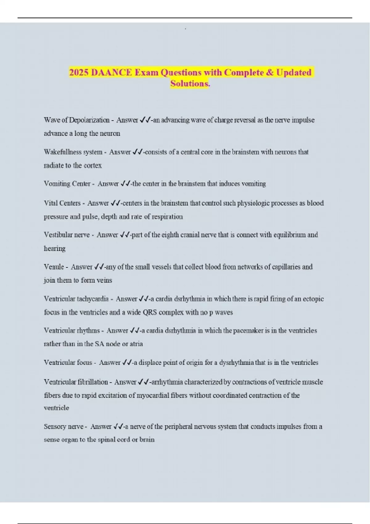 2025 DAANCE Exam Questions with Complete & Updated Solutions. - DAANCE ...