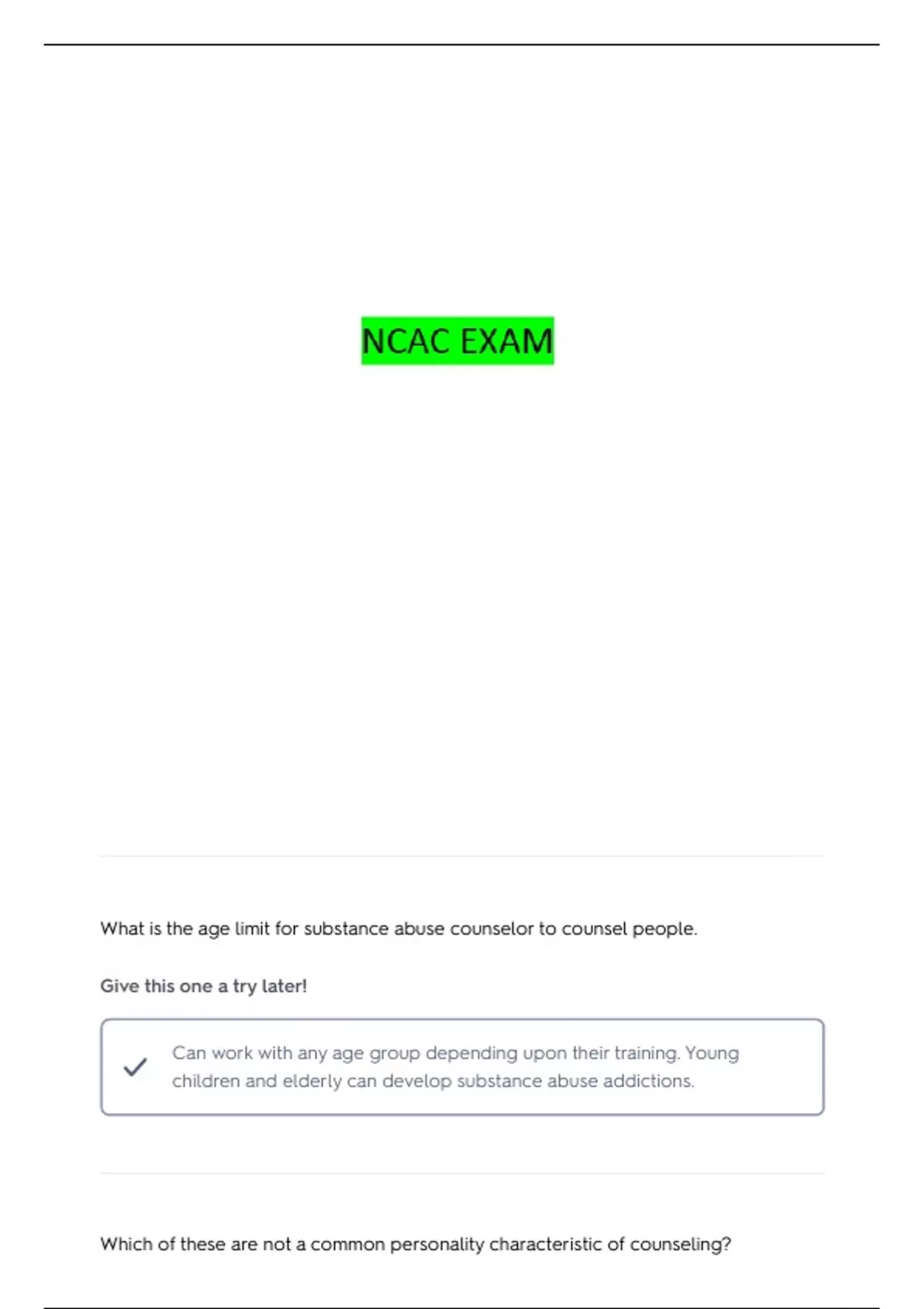 NCAC I AND II EXAM PART 1 & 2 QUESTIONS WITH COMPLETE ANSWERS - NCAC I and II - Stuvia UK