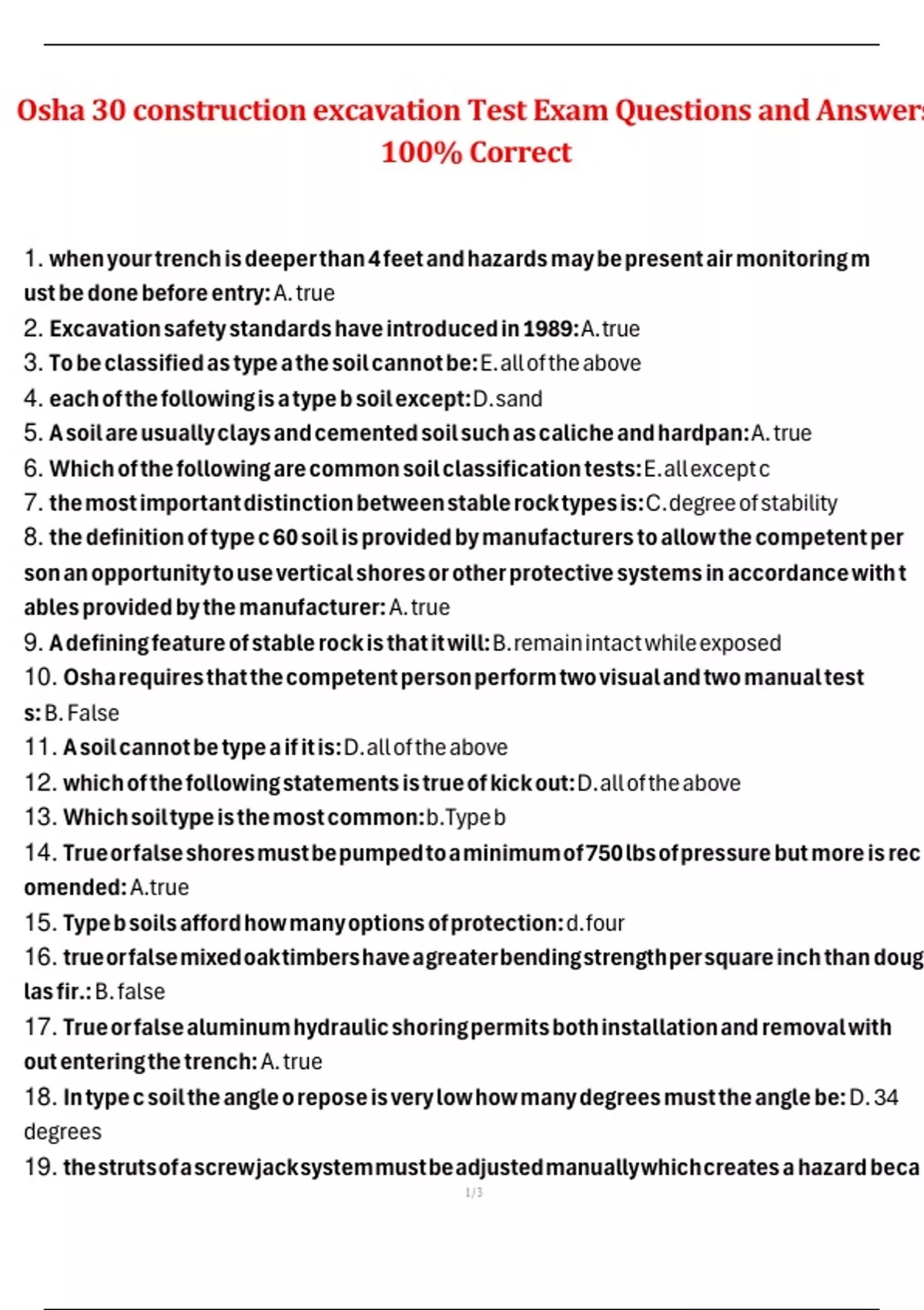 Osha 30 construction excavation Test Exam Questions and Answers 100% ...