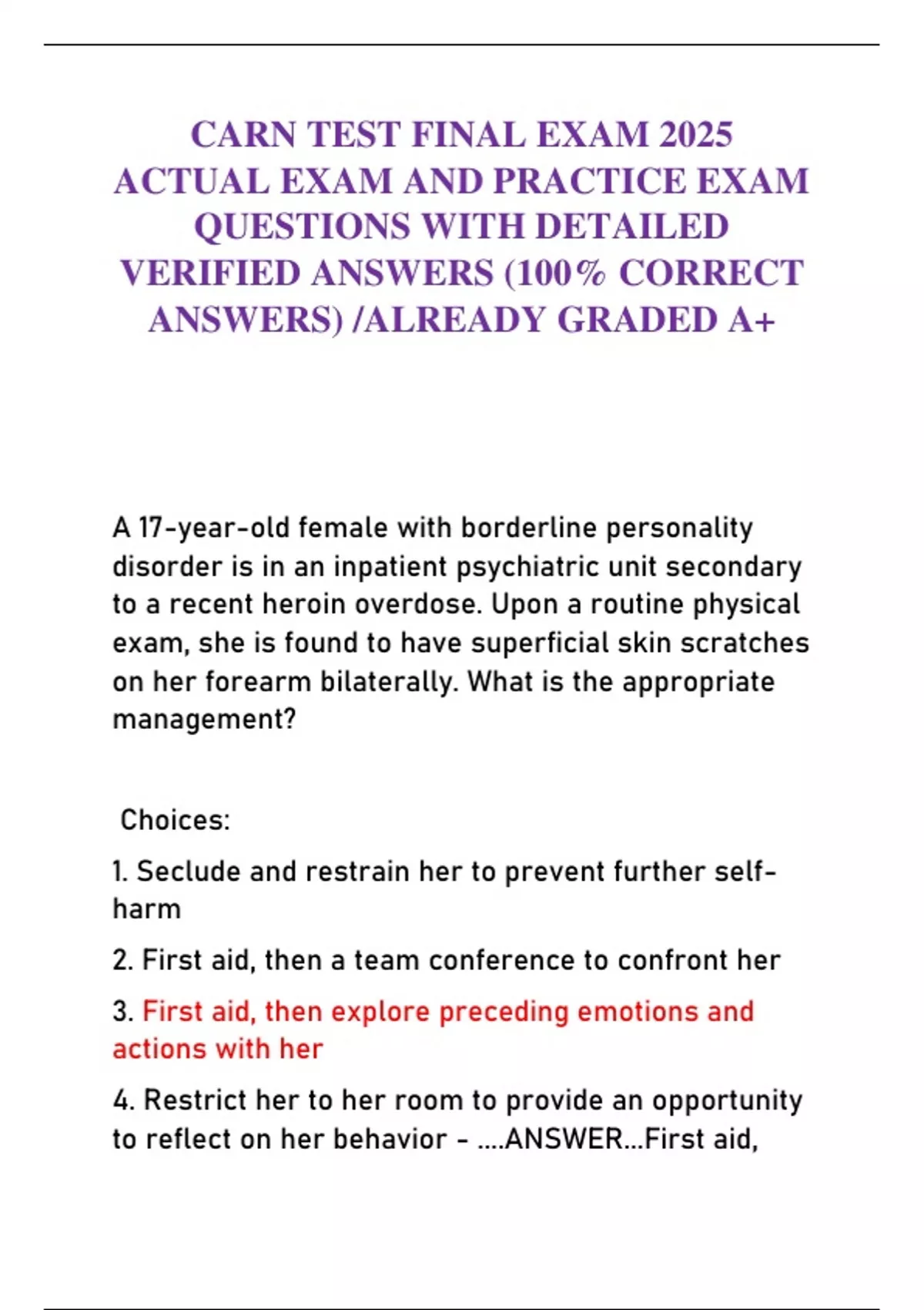 CARN TEST FINAL EXAM 2025 ACTUAL EXAM AND PRACTICE EXAM QUESTIONS WITH ...