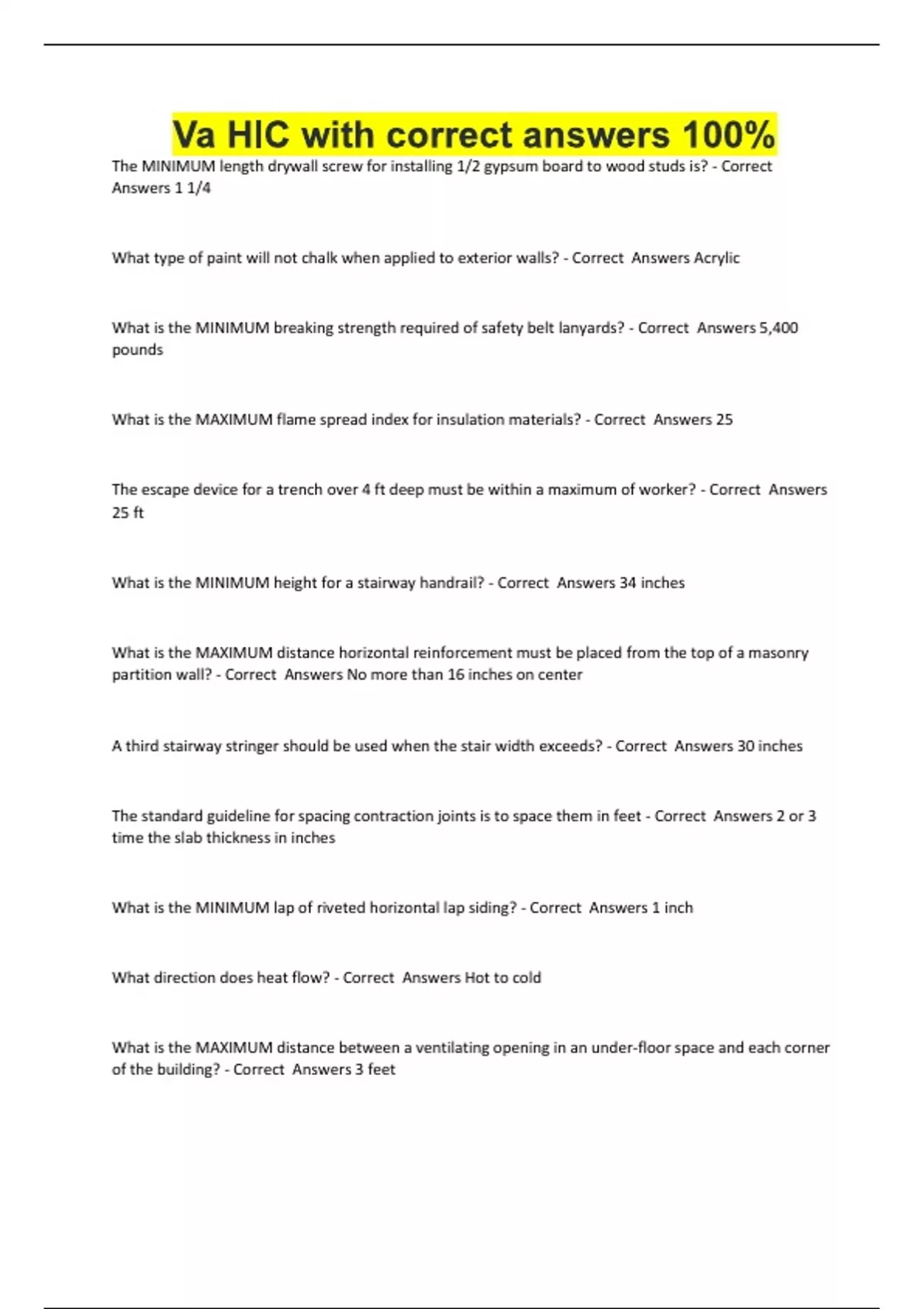 Va HIC with correct answers 100% - Virginia hic - Stuvia US