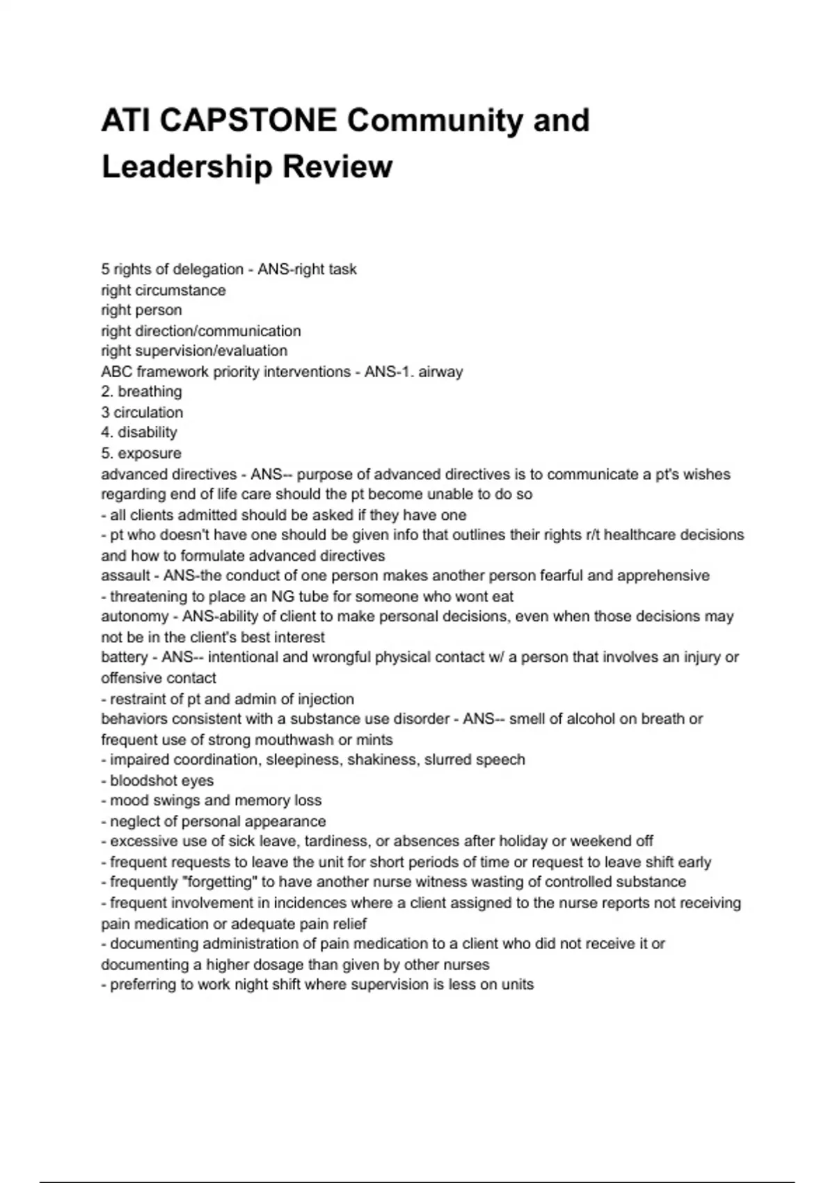 ATI CAPSTONE Community and Leadership Review NEWEST 2025/2026 ACTUAL ...